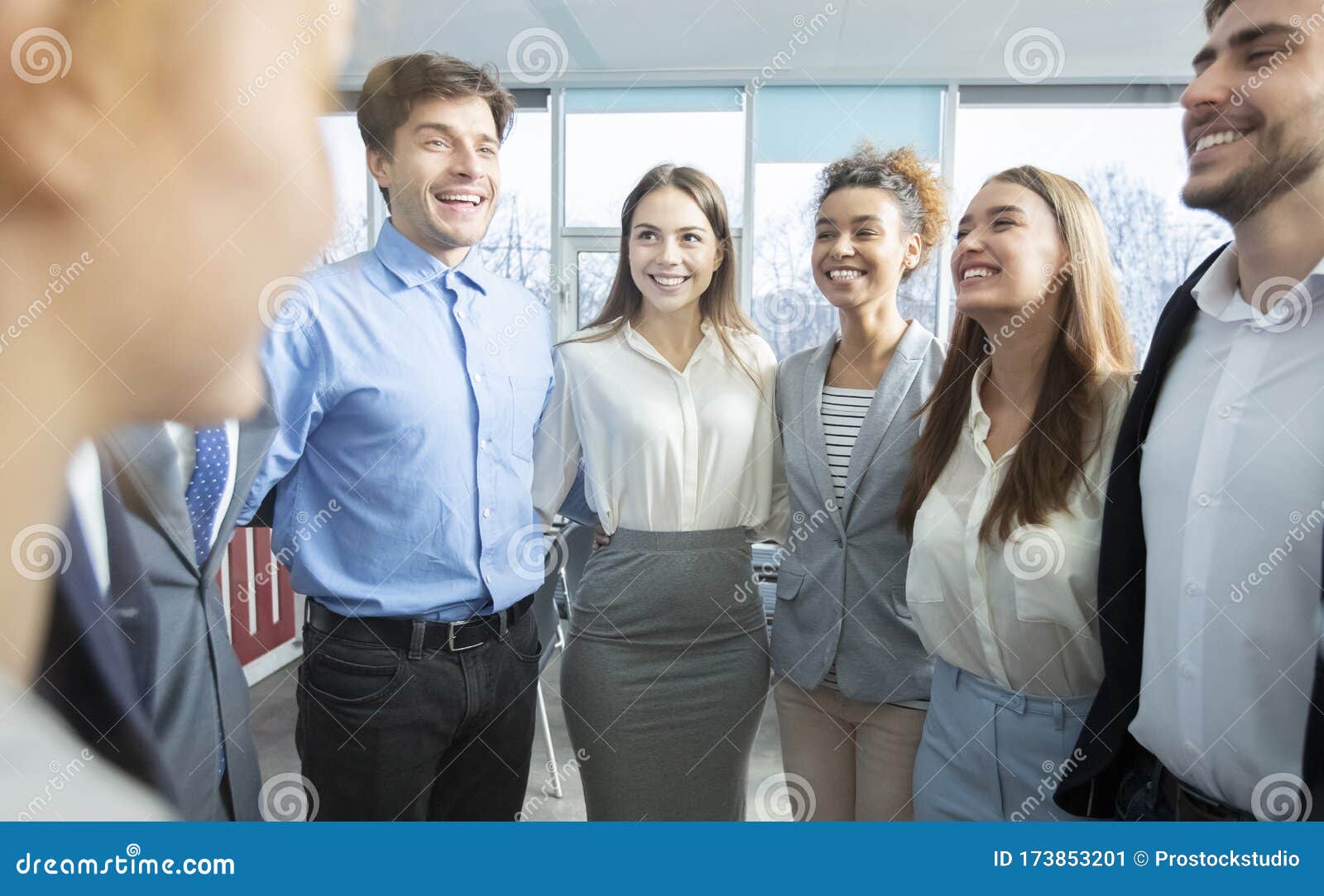 Unity Concept. Happy Business Colleagues Bonding in Circle Stock Image ...