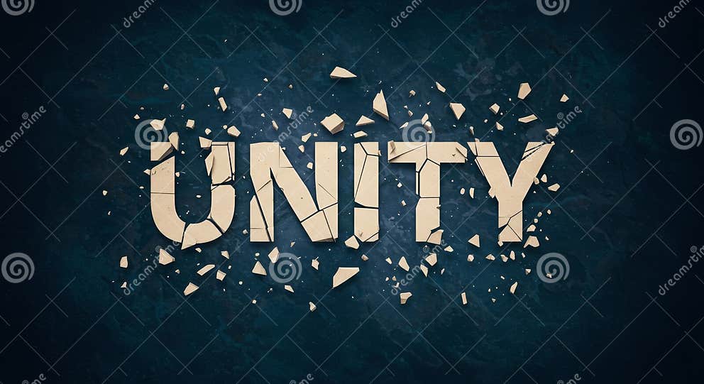 Unity Concept: Shattered Block Letters on Dark Background Stock Photo ...