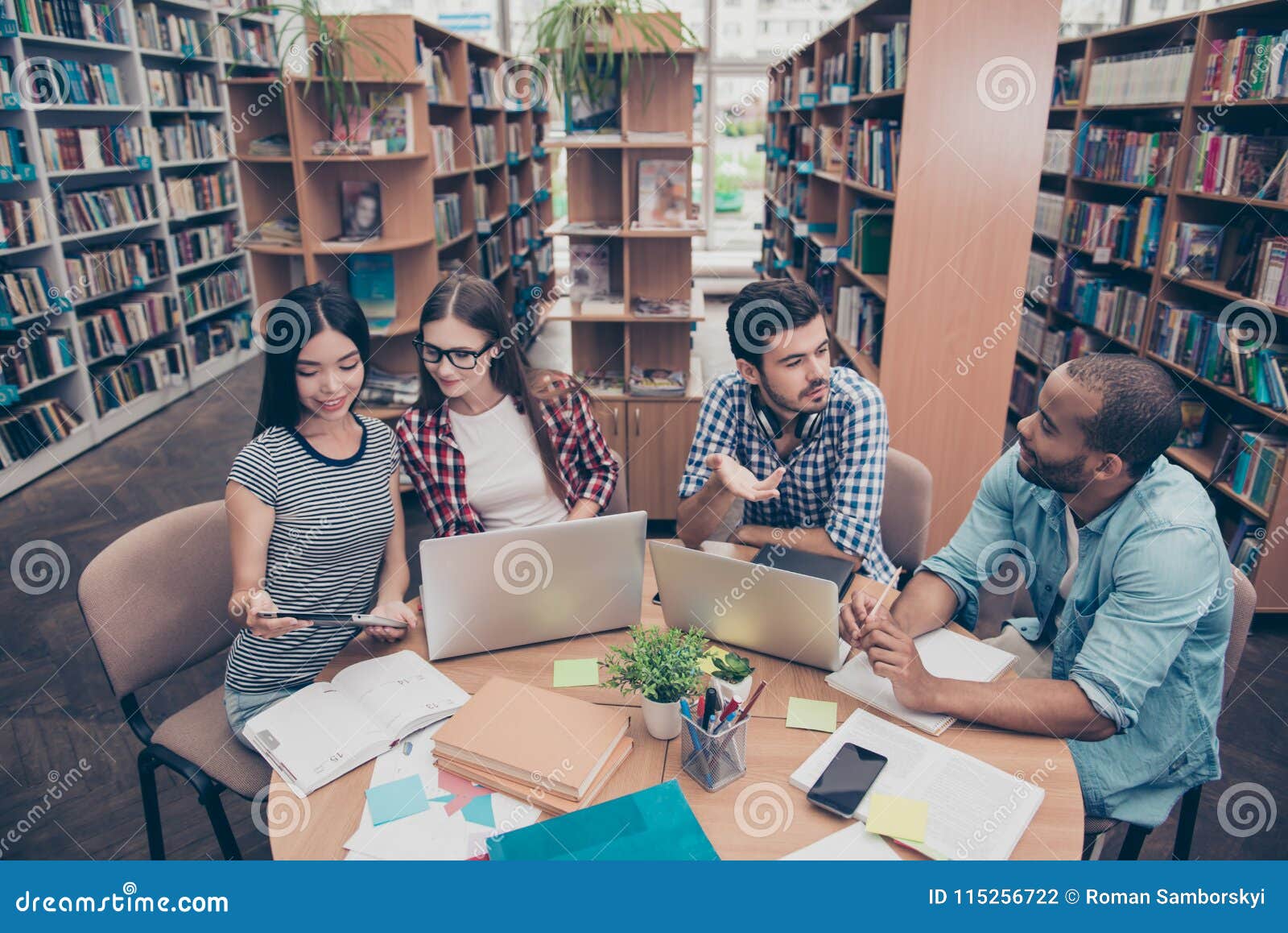 Unity and Connection of People. Four Multi Ethnic Students Friends ...