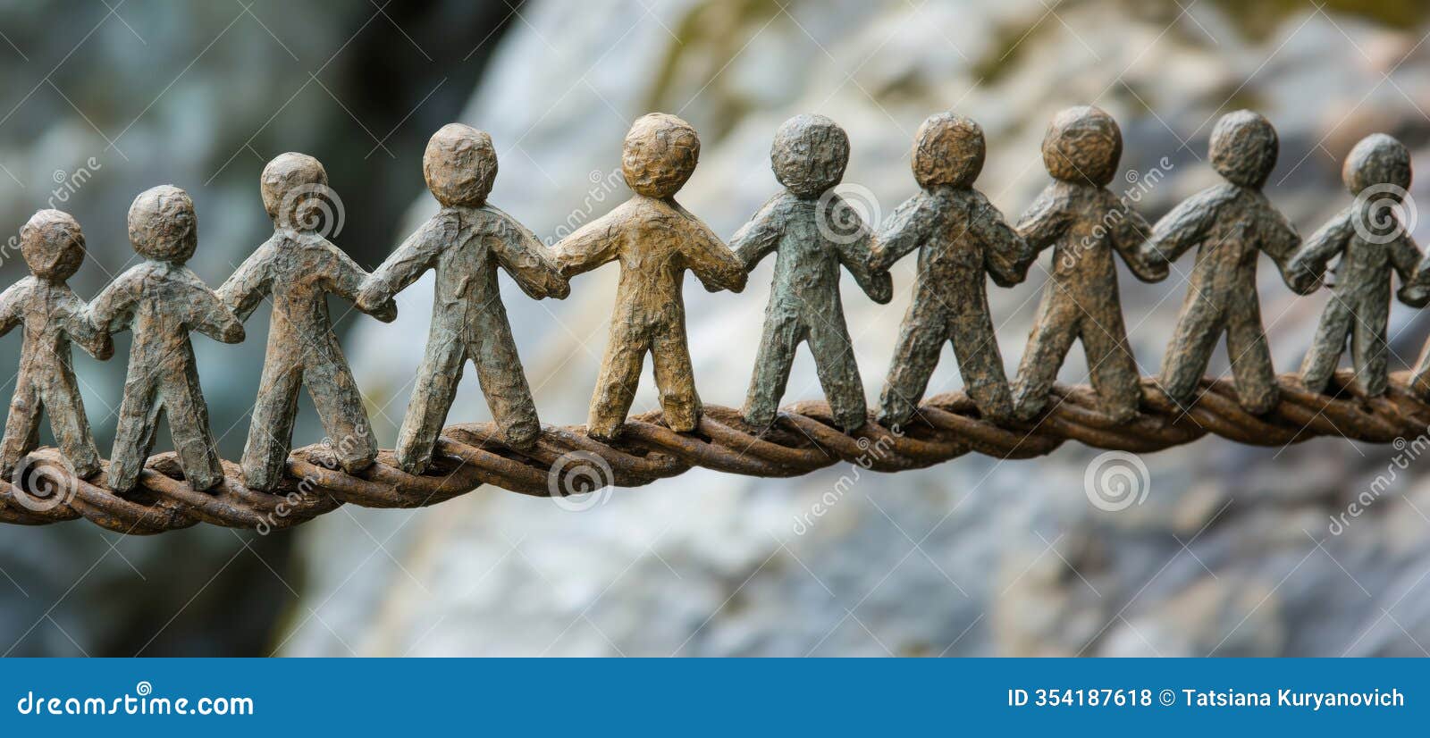 Unity and Connection Symbolized by Metal Figures Holding Hands on a ...