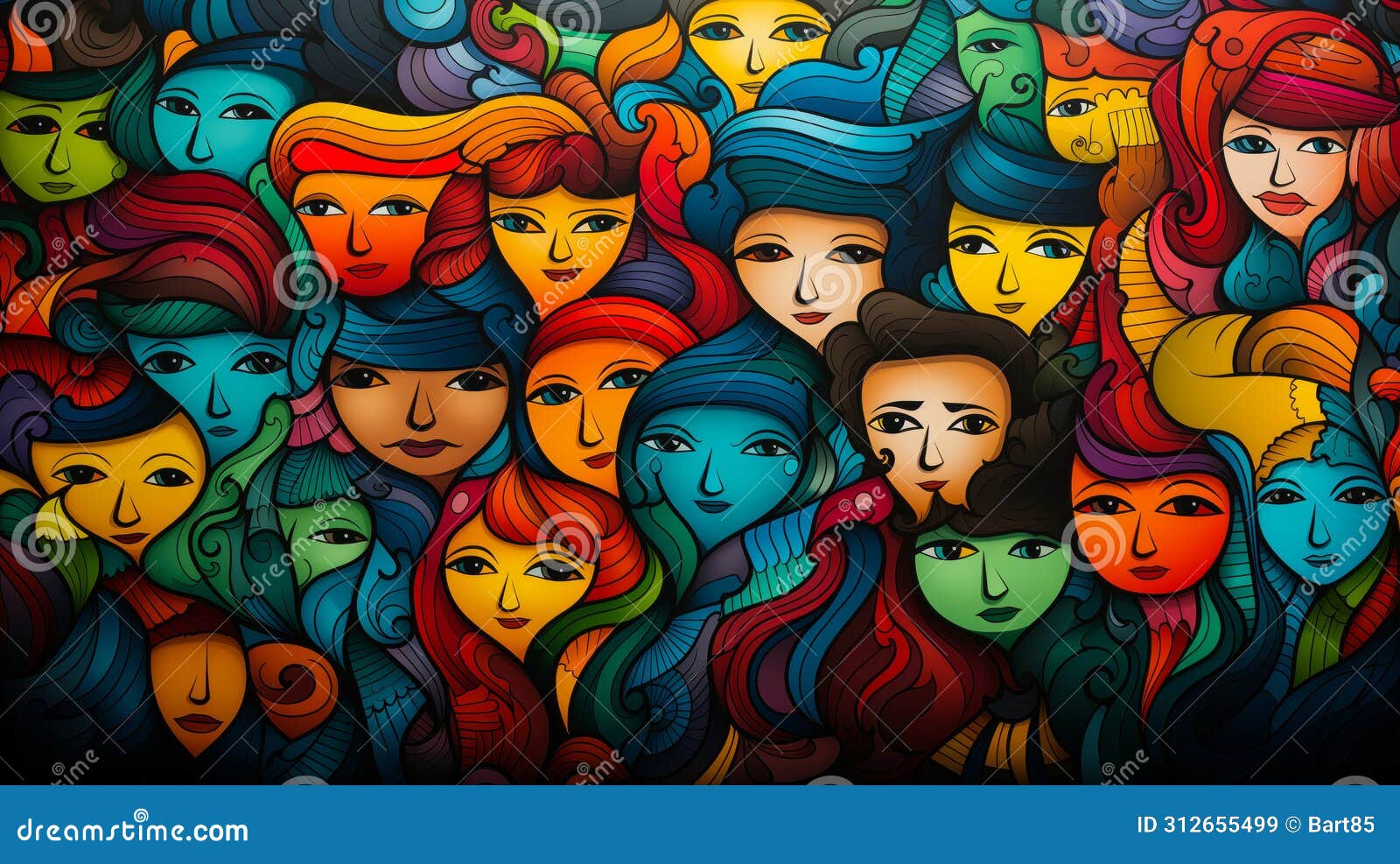 Unity in Diversity Bright Hand-Drawn Multi-Ethnic Crowd Background ...