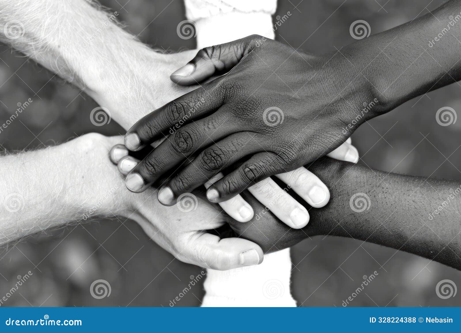 Unity in Diversity: Closeup of Diverse Hands Stacked Together in Black ...