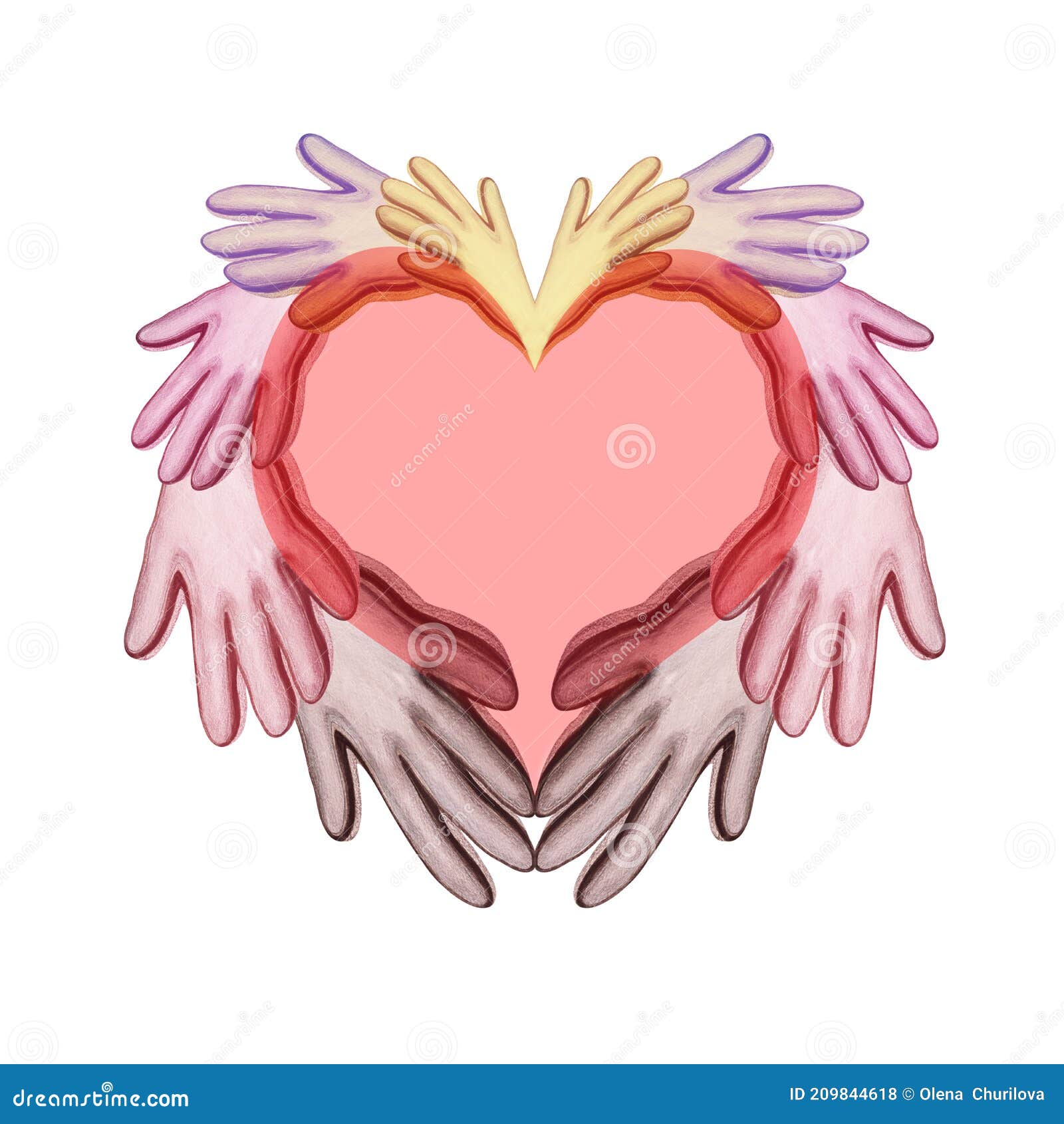 Heart and Hands.Composition of Unity and Diversity Isolated on White ...