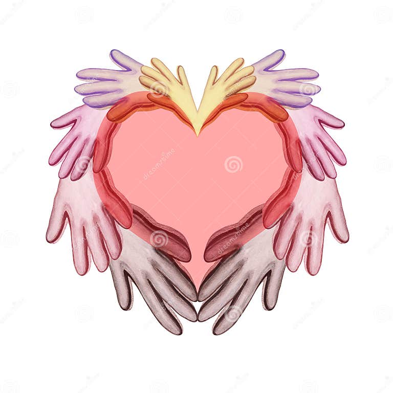 Heart and Hands.Composition of Unity and Diversity Isolated on White ...