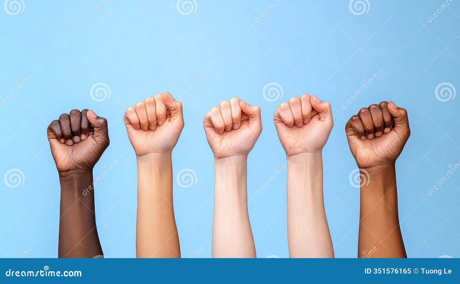 Unity in Diversity: Multi-Racial Group with Raised Hands Stock ...