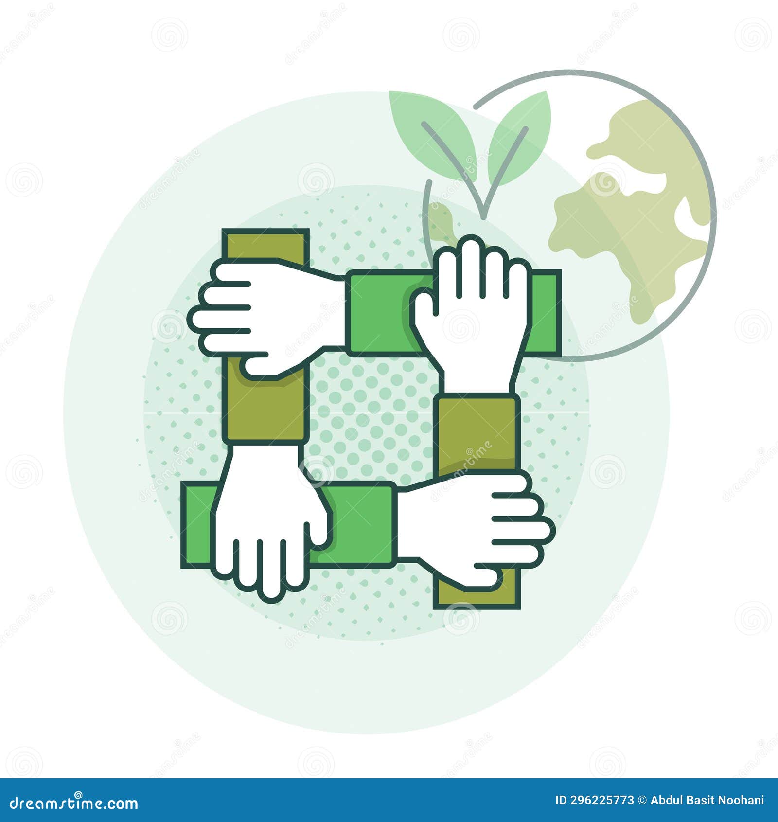 Unity for Earth. Diverse Hands Join Around the Globe Stock Illustration ...