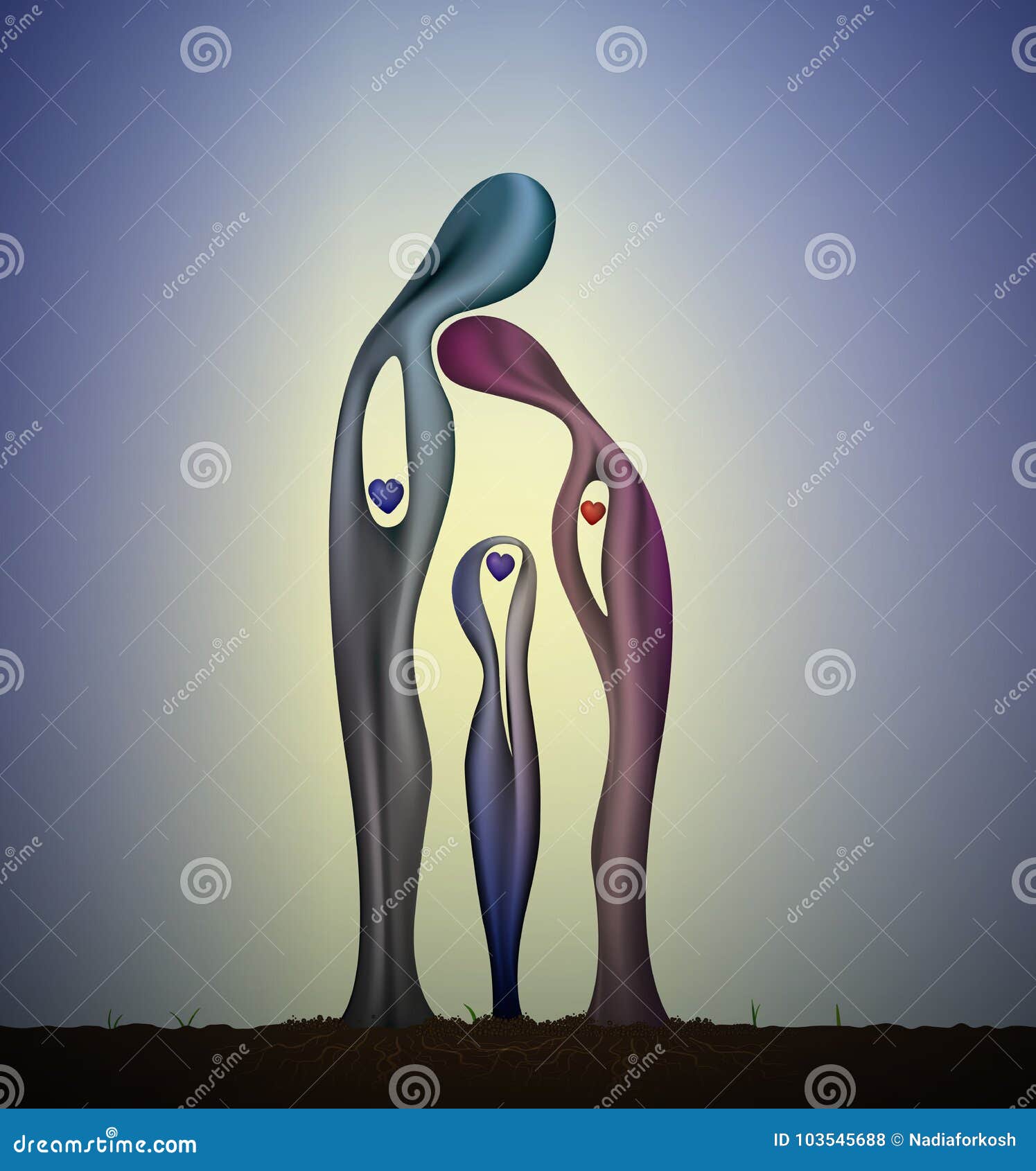 Unity of Family Three Silhouette with Hearts Inside, Family Concept ...
