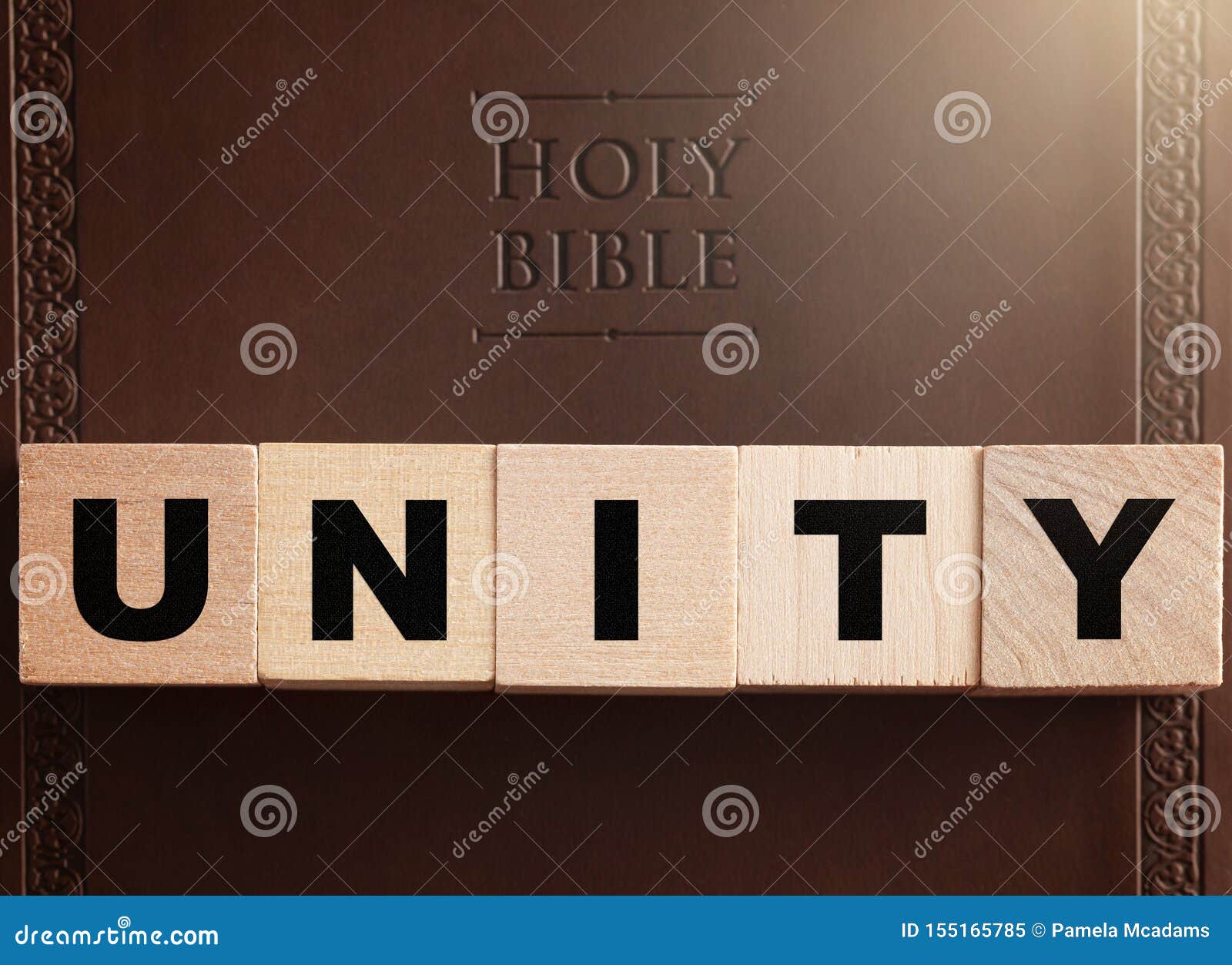 Unity Spelled In Blocks On A Leather Holy Bible Stock Image ...