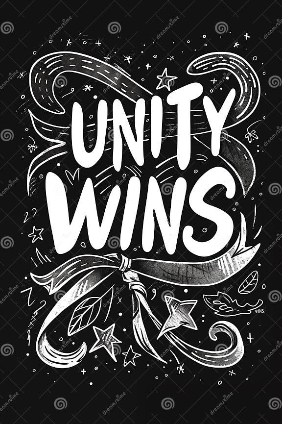 Unity Wins Lettering with Decorative Elements on Black Background Stock ...