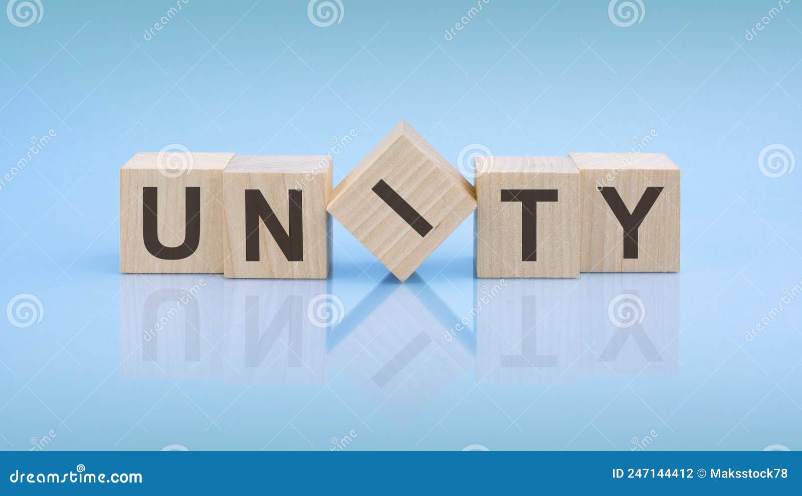 Unity - Word is Written on Wooden Cubes on a Bright Blue Background ...