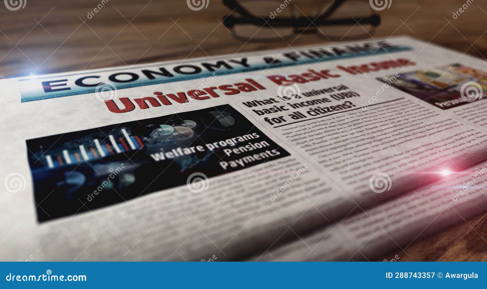Universal Basic Income Analysis Technology Newspaper on Table Stock ...