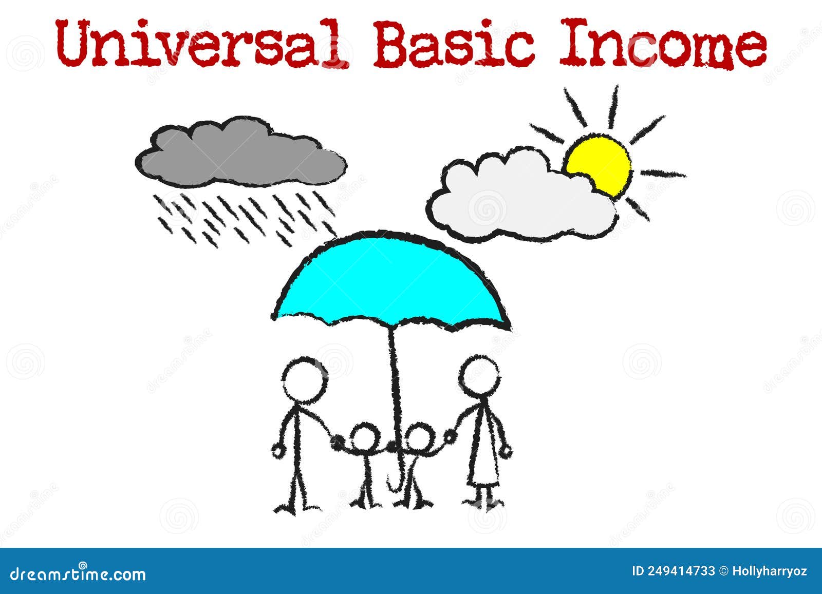 Universal Basic Income, Drawing of Family Under the Protective Umbrella ...