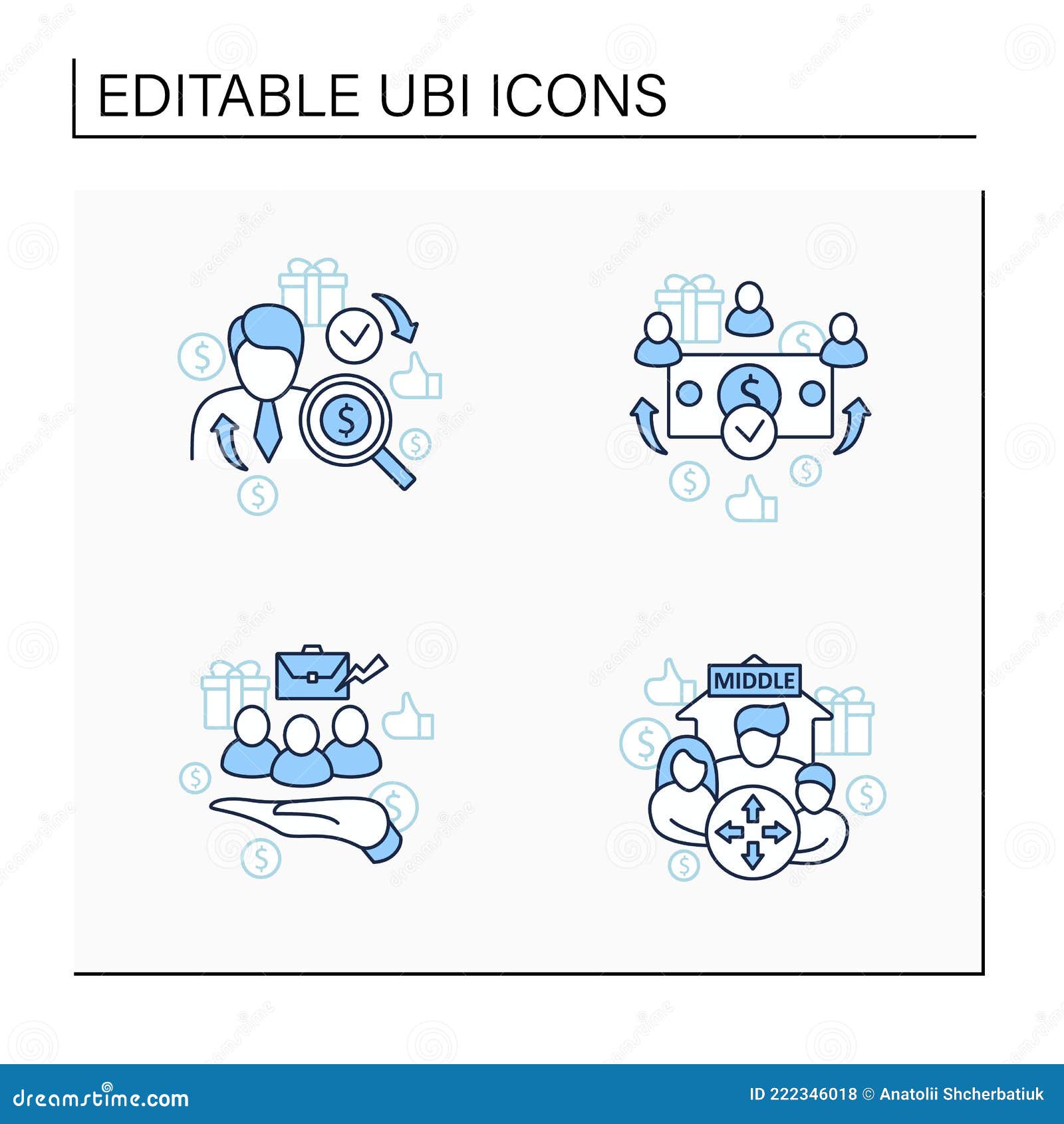 Universal Basic Income Line Icons Set Stock Vector - Illustration of ...