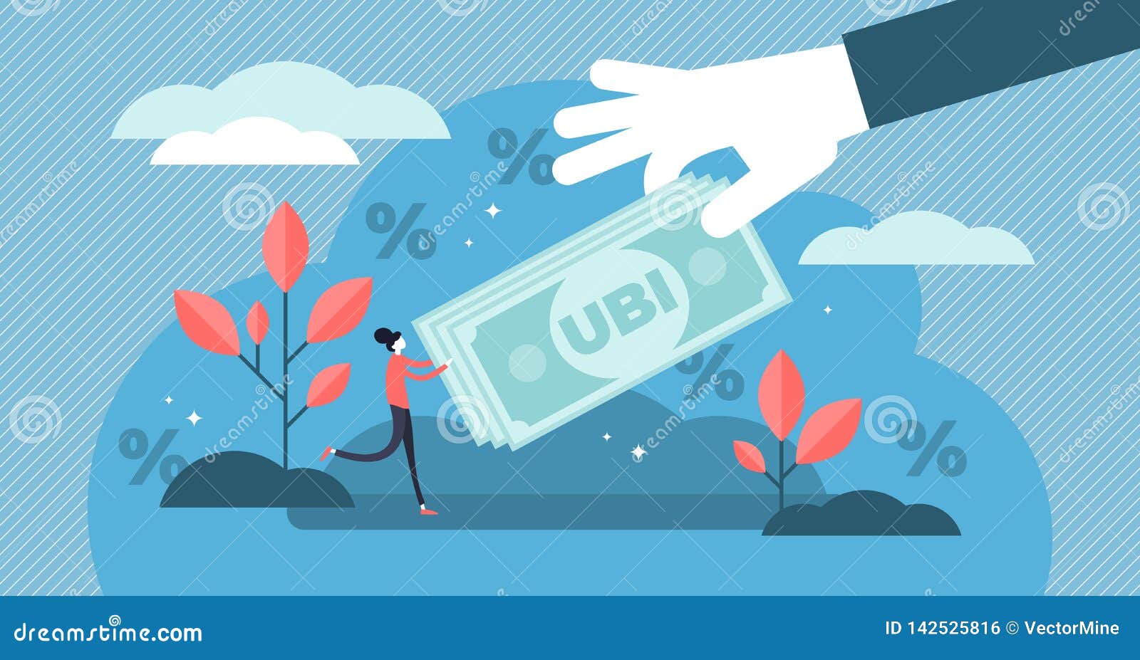 Universal Basic Income Vector Illustration. Labeled Explained System ...