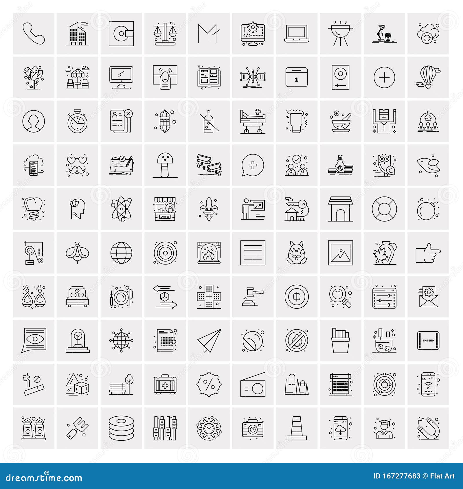 100 Universal Black Line Icons on White Background Stock Vector ...