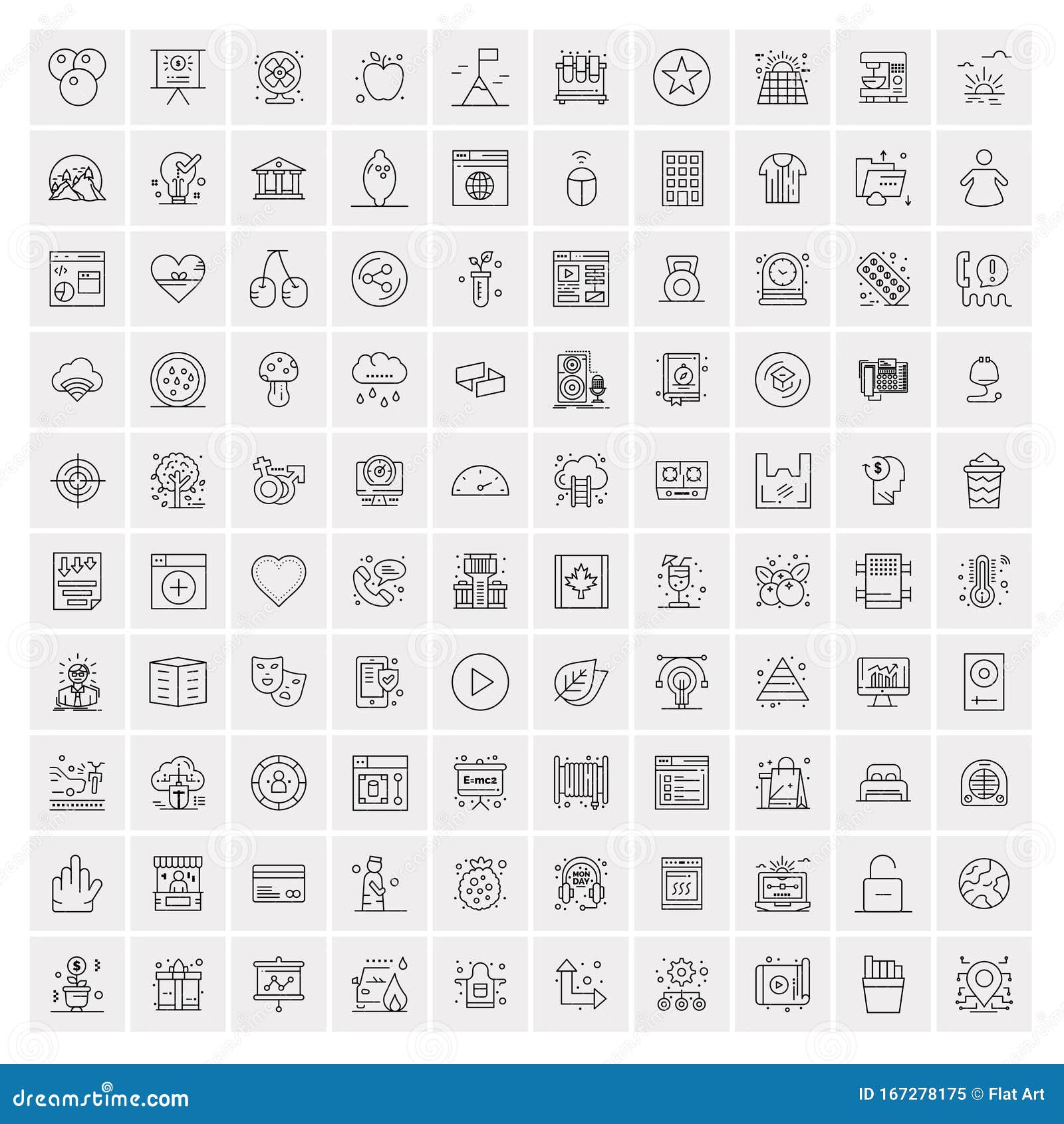 100 Universal Black Line Icons on White Background Stock Vector ...