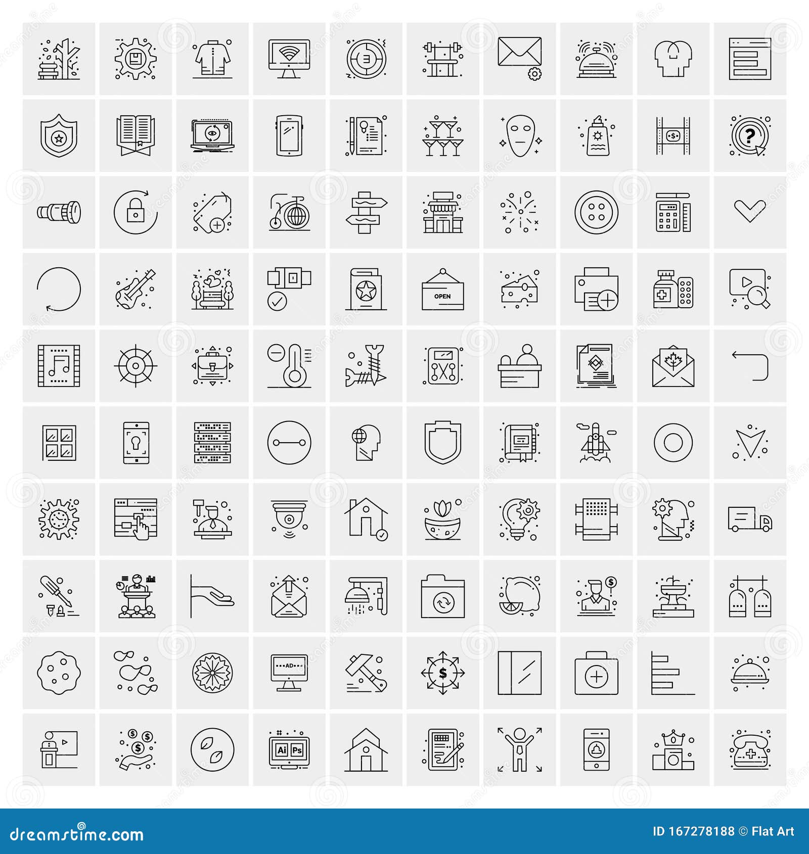 100 Universal Black Line Icons on White Background Stock Vector ...