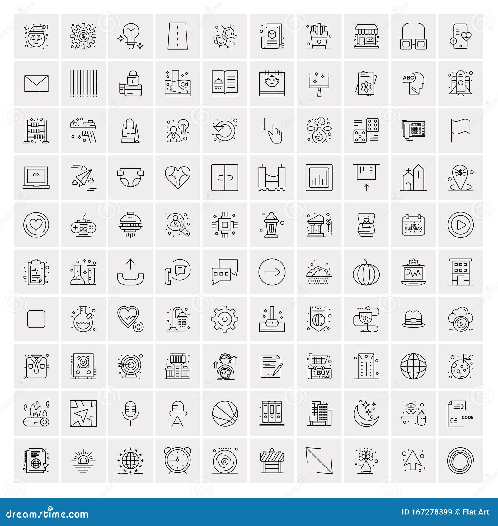 100 Universal Black Line Icons on White Background Stock Vector ...
