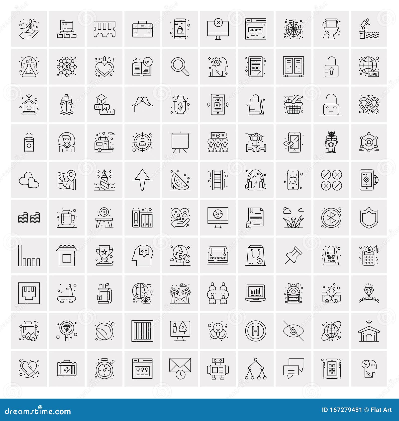 100 Universal Black Line Icons on White Background Stock Vector ...