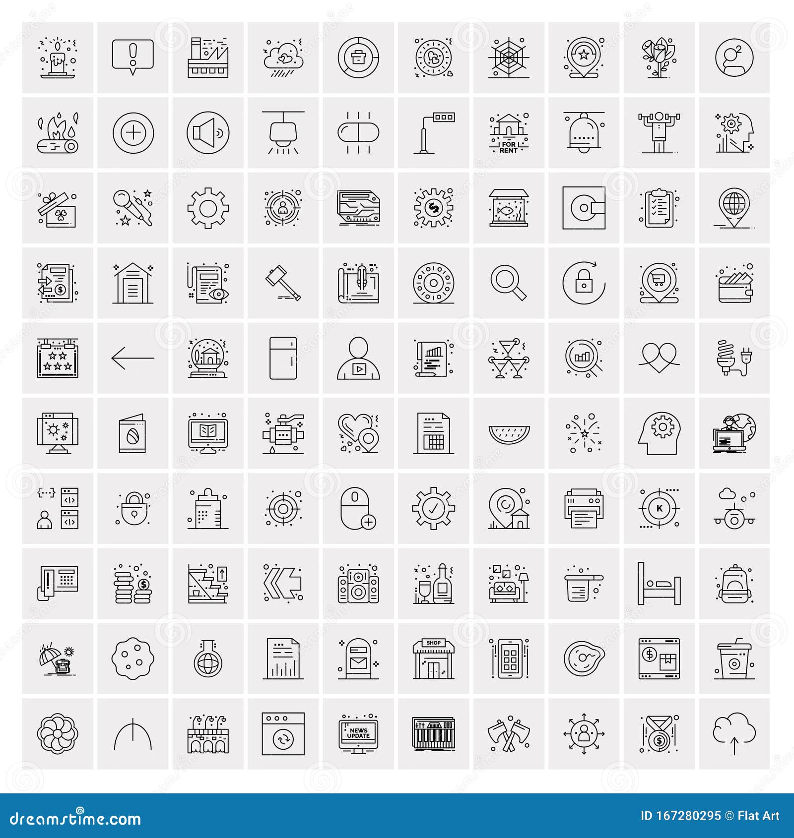 100 Universal Black Line Icons on White Background Stock Vector ...