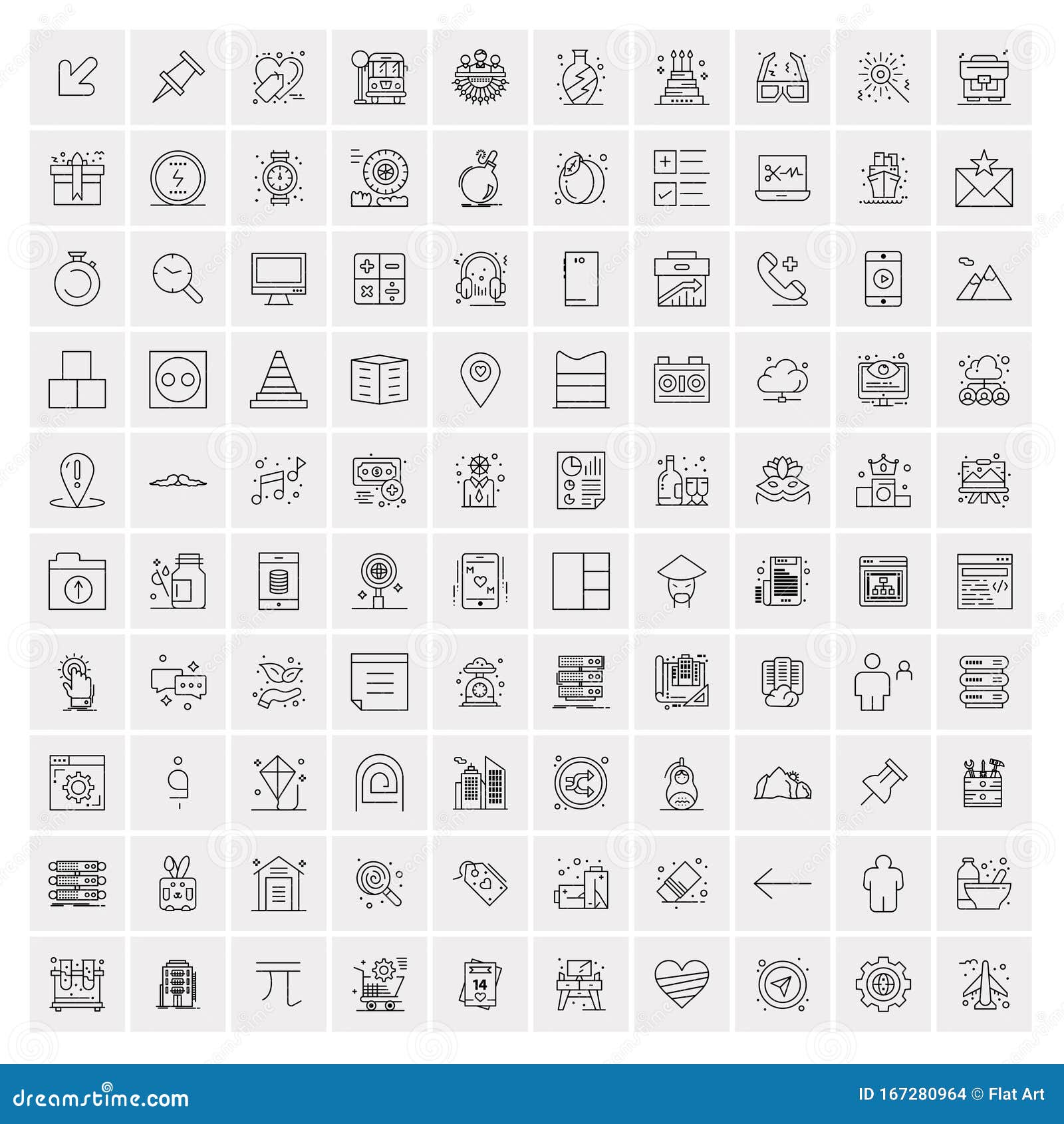 100 Universal Black Line Icons on White Background Stock Vector ...