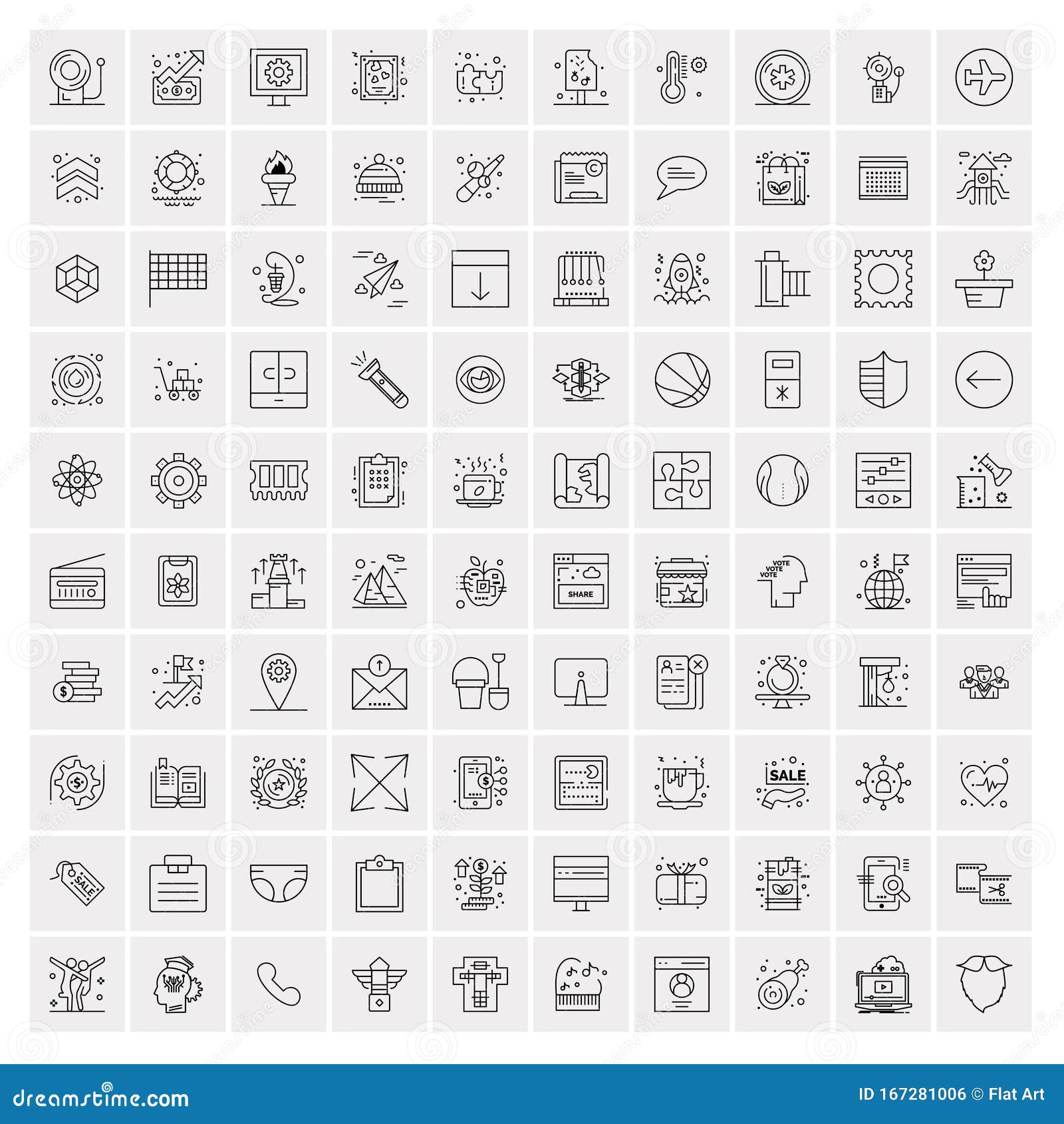 100 Universal Black Line Icons on White Background Stock Vector ...