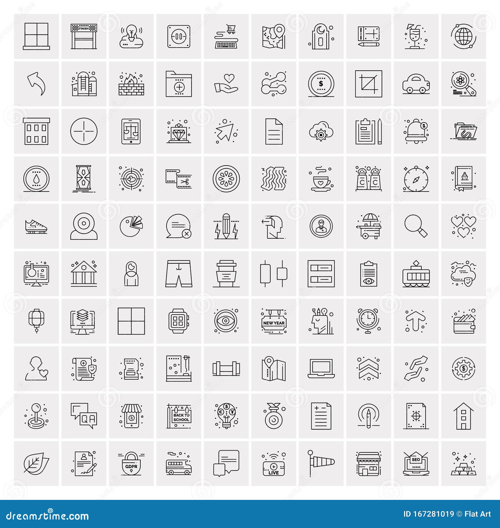 100 Universal Black Line Icons on White Background Stock Vector ...