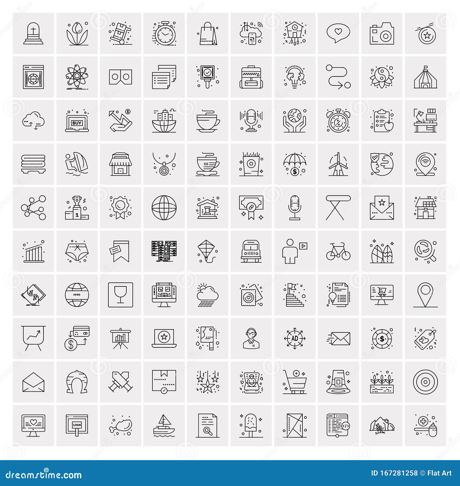 100 Universal Black Line Icons on White Background Stock Vector ...