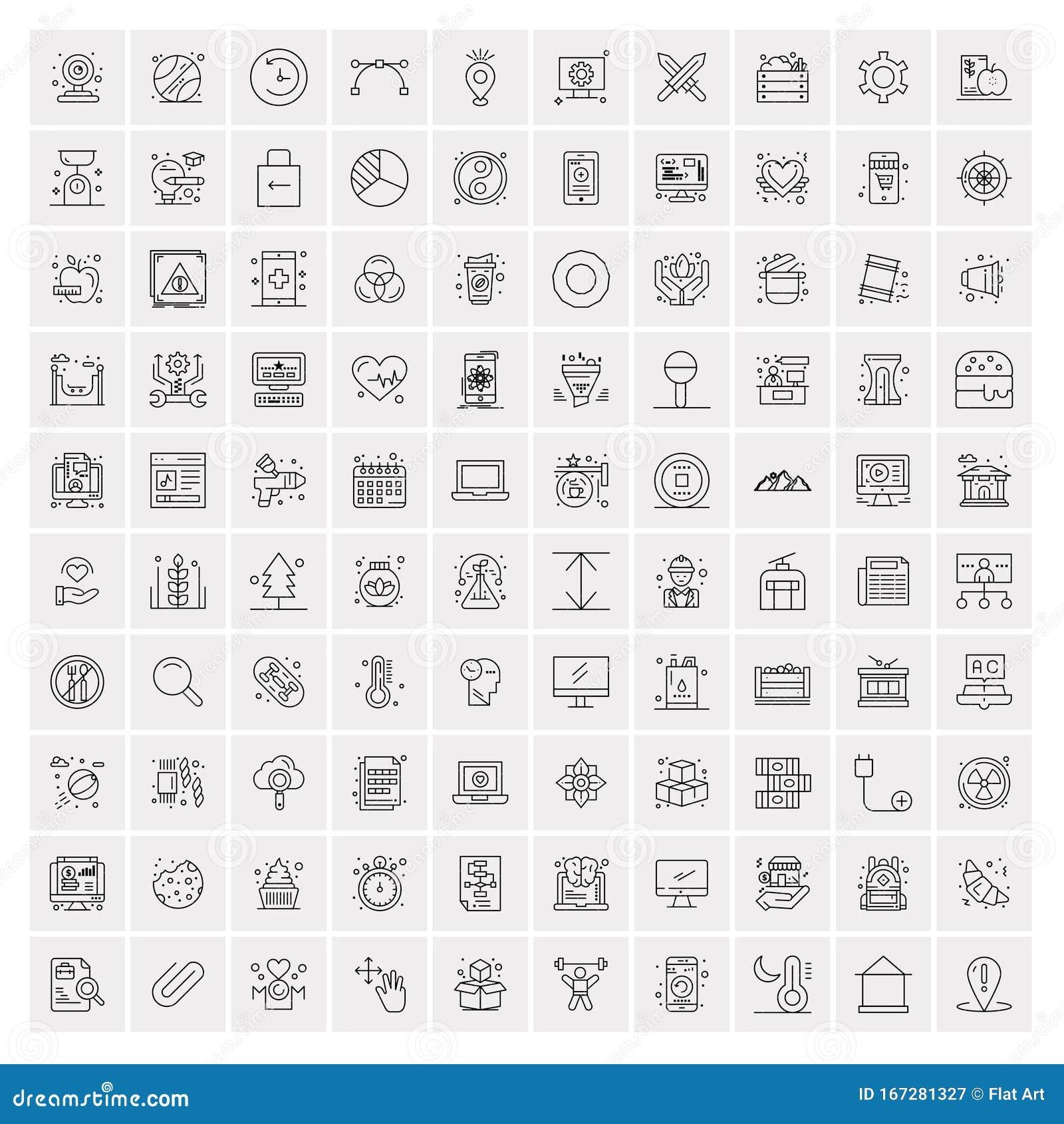100 Universal Black Line Icons on White Background Stock Vector ...