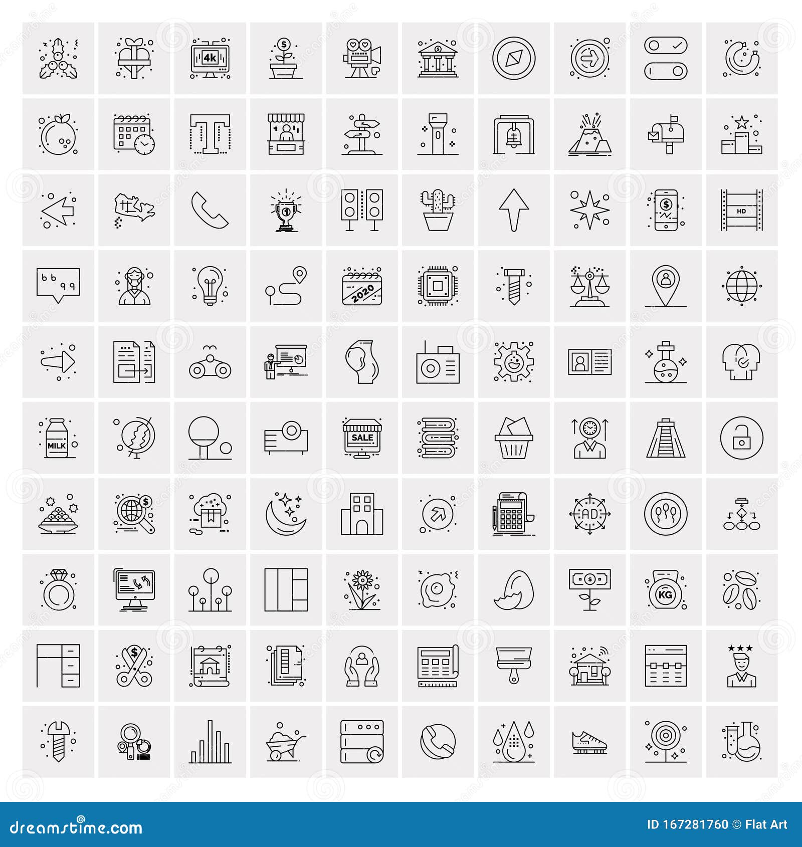100 Universal Black Line Icons on White Background Stock Vector ...