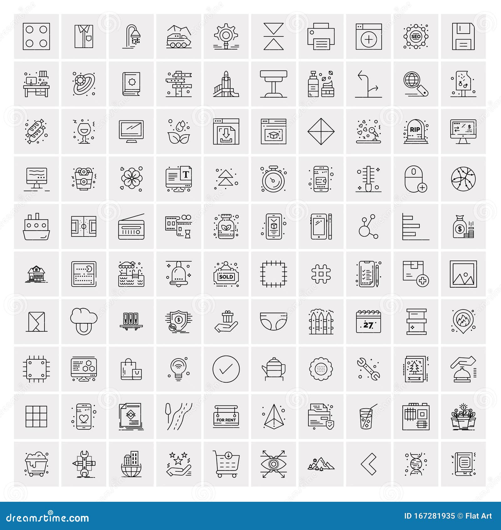 100 Universal Black Line Icons on White Background Stock Vector ...