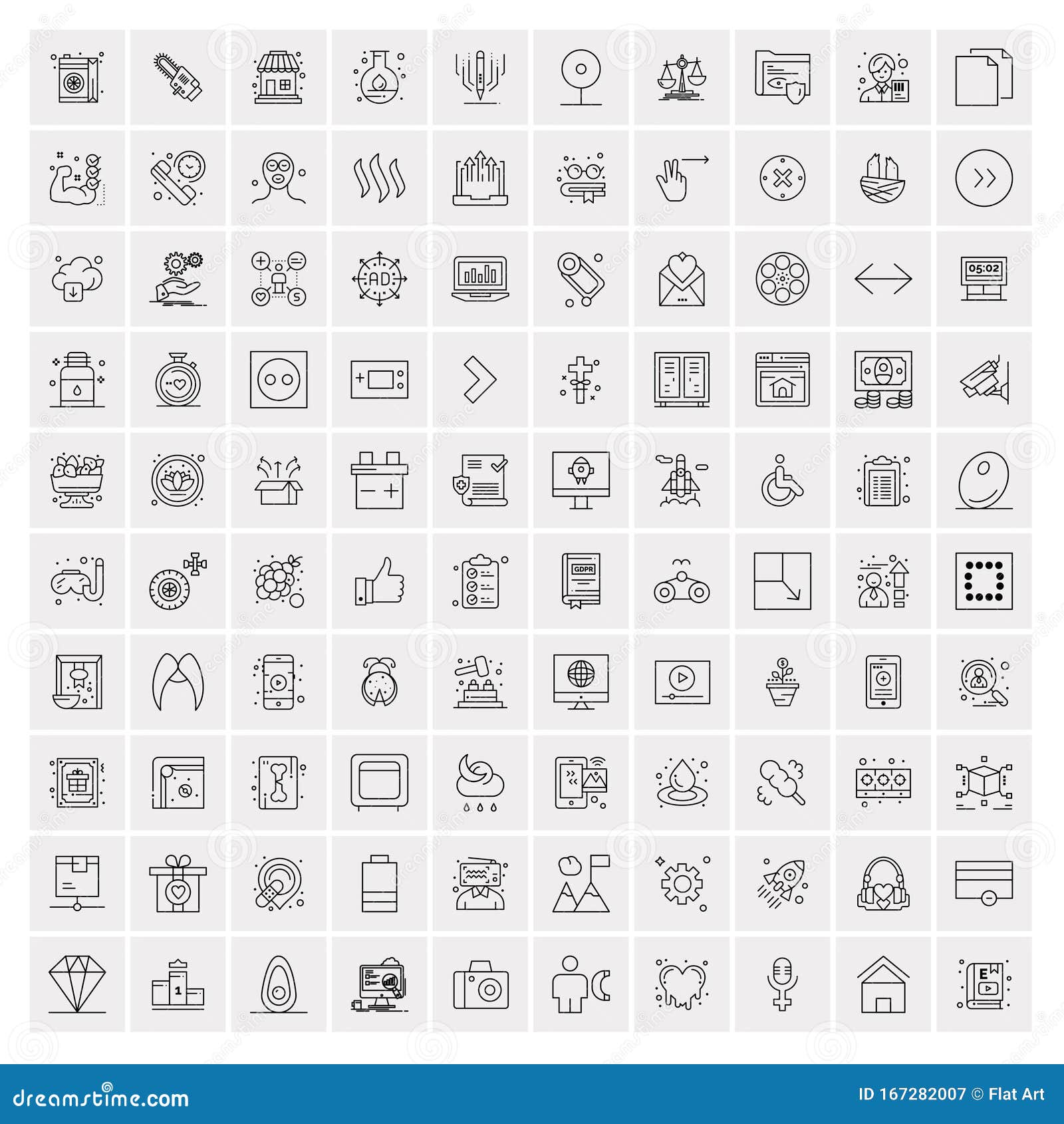 100 Universal Black Line Icons on White Background Stock Vector ...