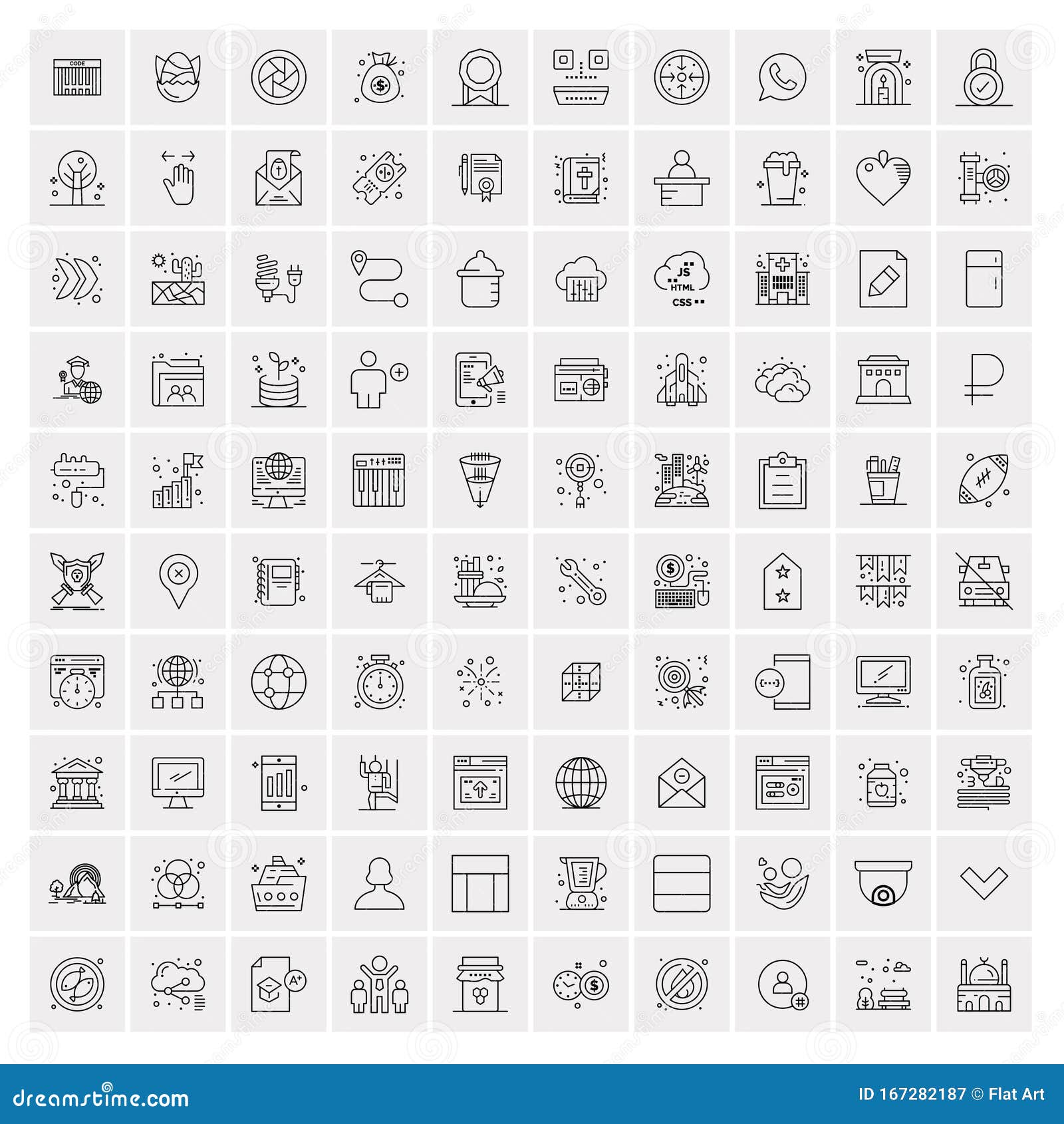 100 Universal Black Line Icons on White Background Stock Vector ...