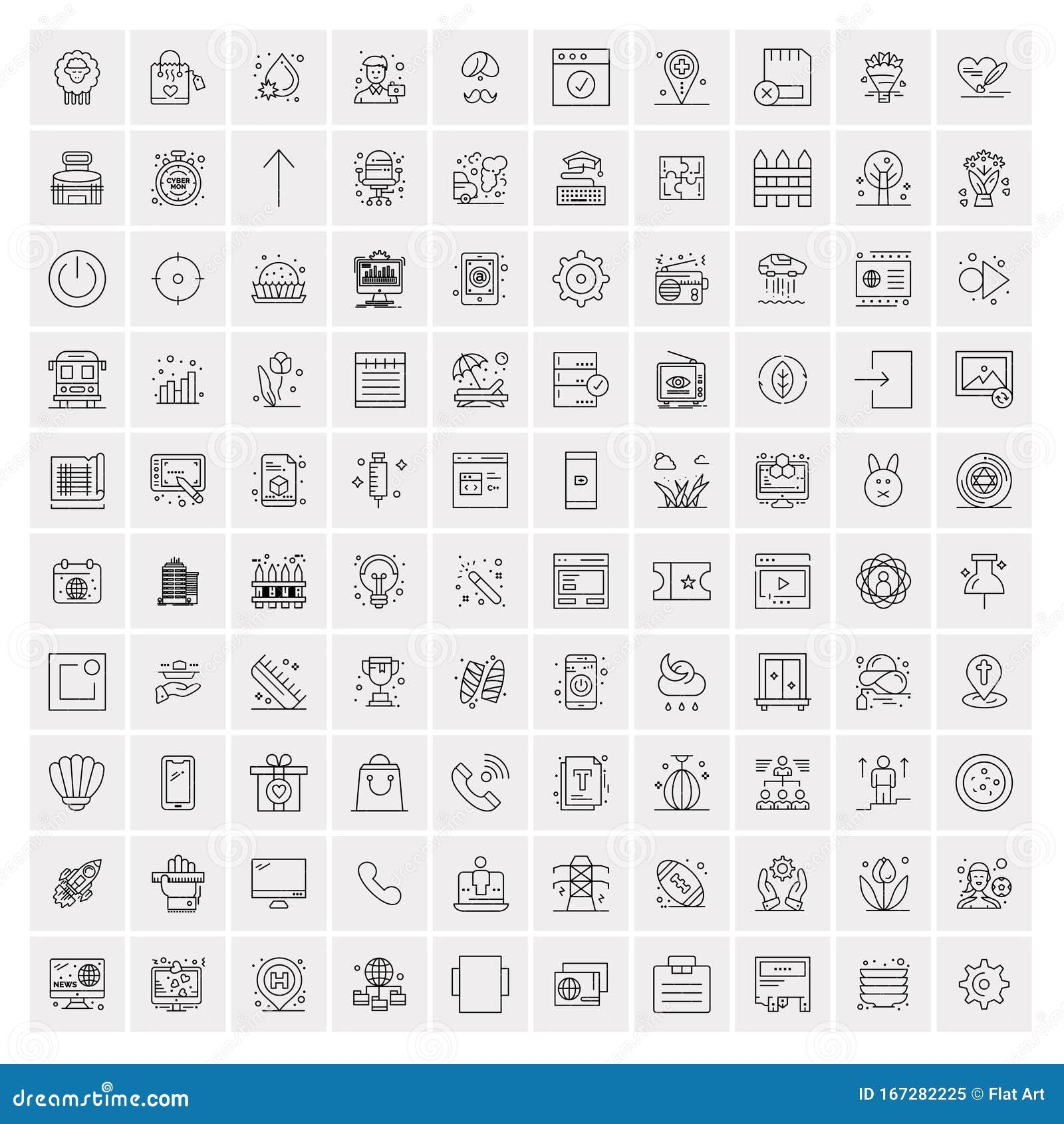 100 Universal Black Line Icons on White Background Stock Vector ...