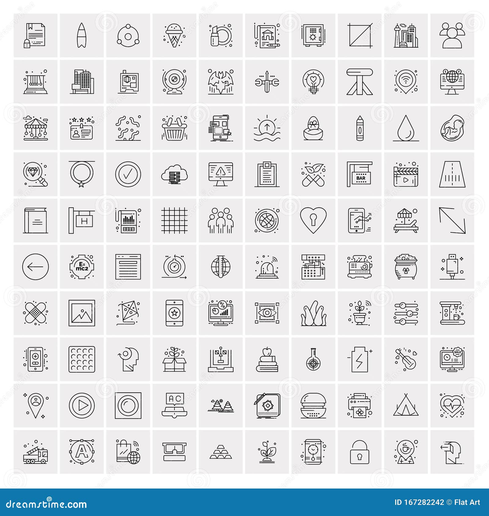 100 Universal Black Line Icons on White Background Stock Vector ...