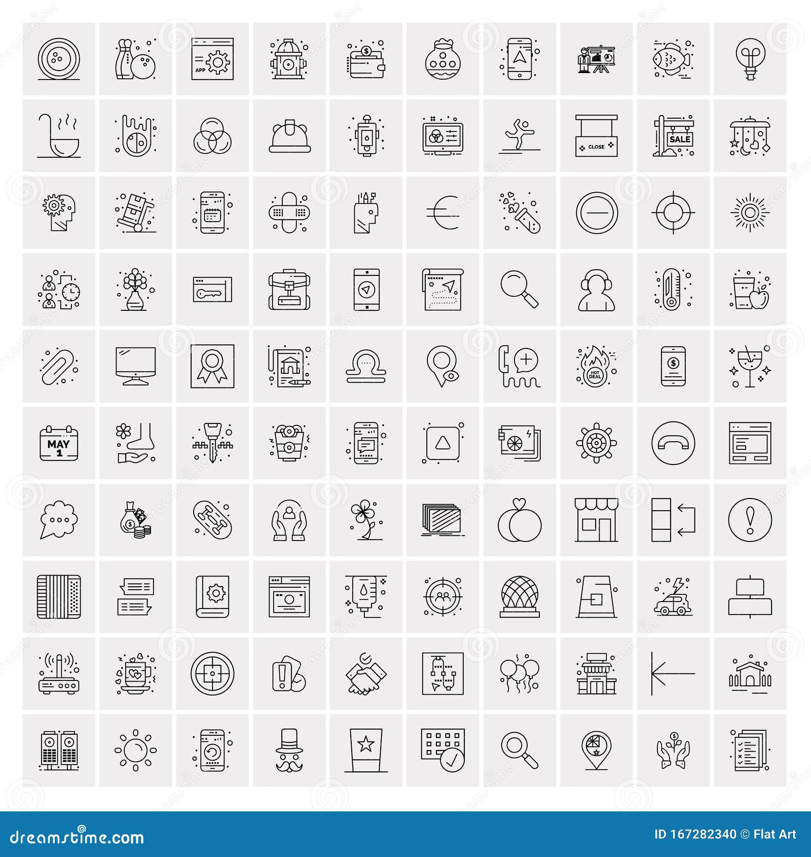 100 Universal Black Line Icons on White Background Stock Vector ...