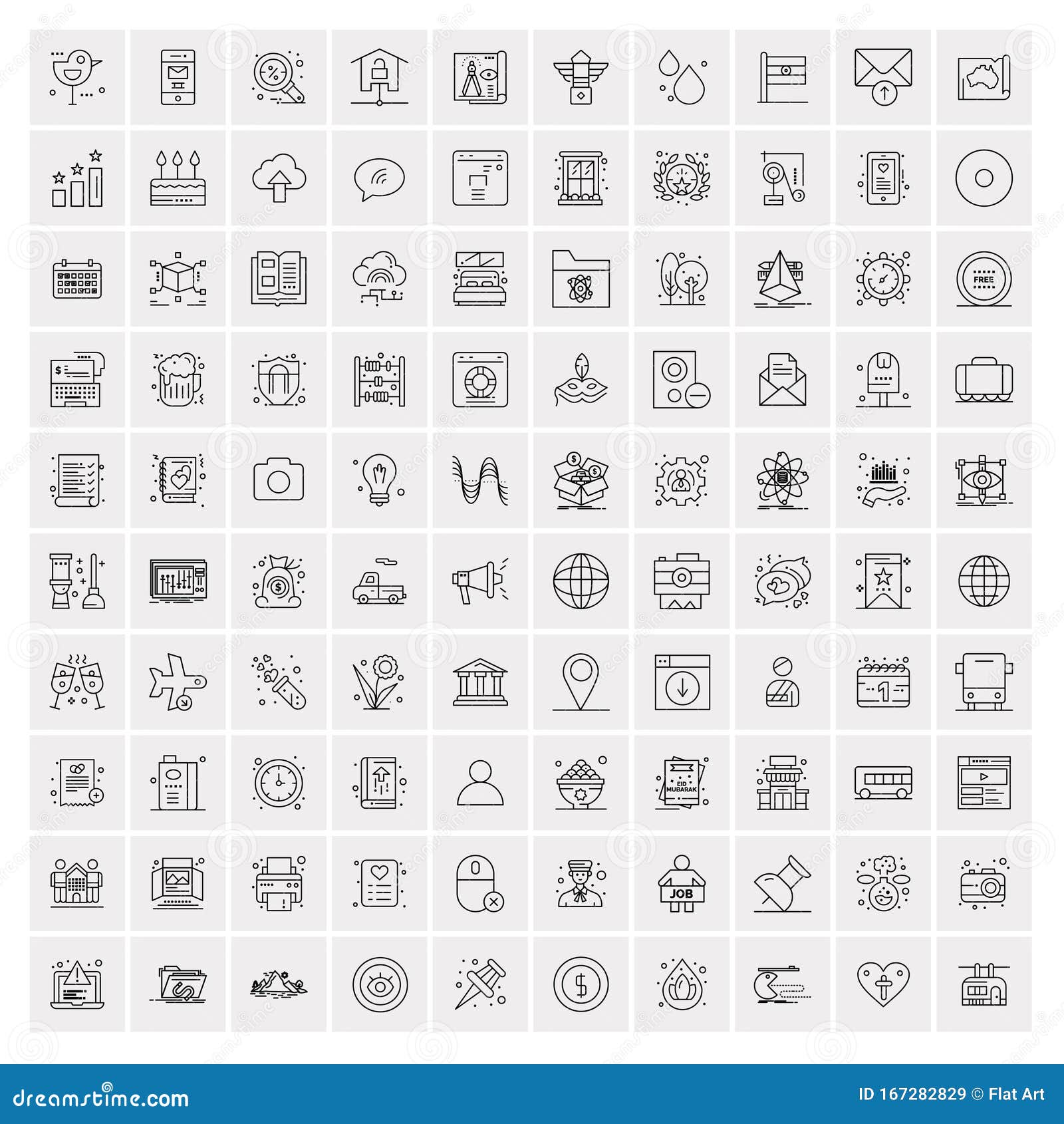 100 Universal Black Line Icons on White Background Stock Vector ...