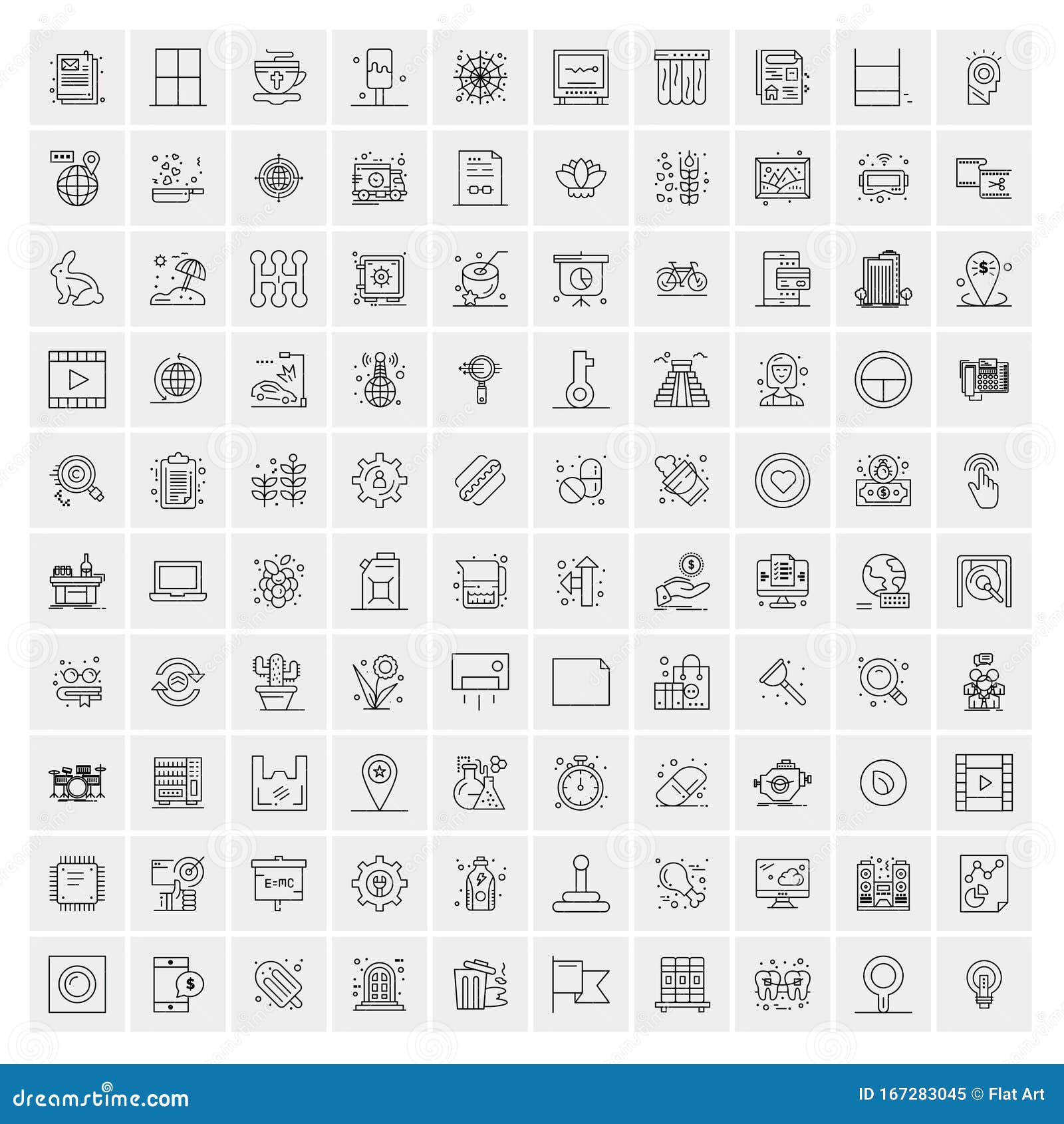 100 Universal Black Line Icons on White Background Stock Vector ...