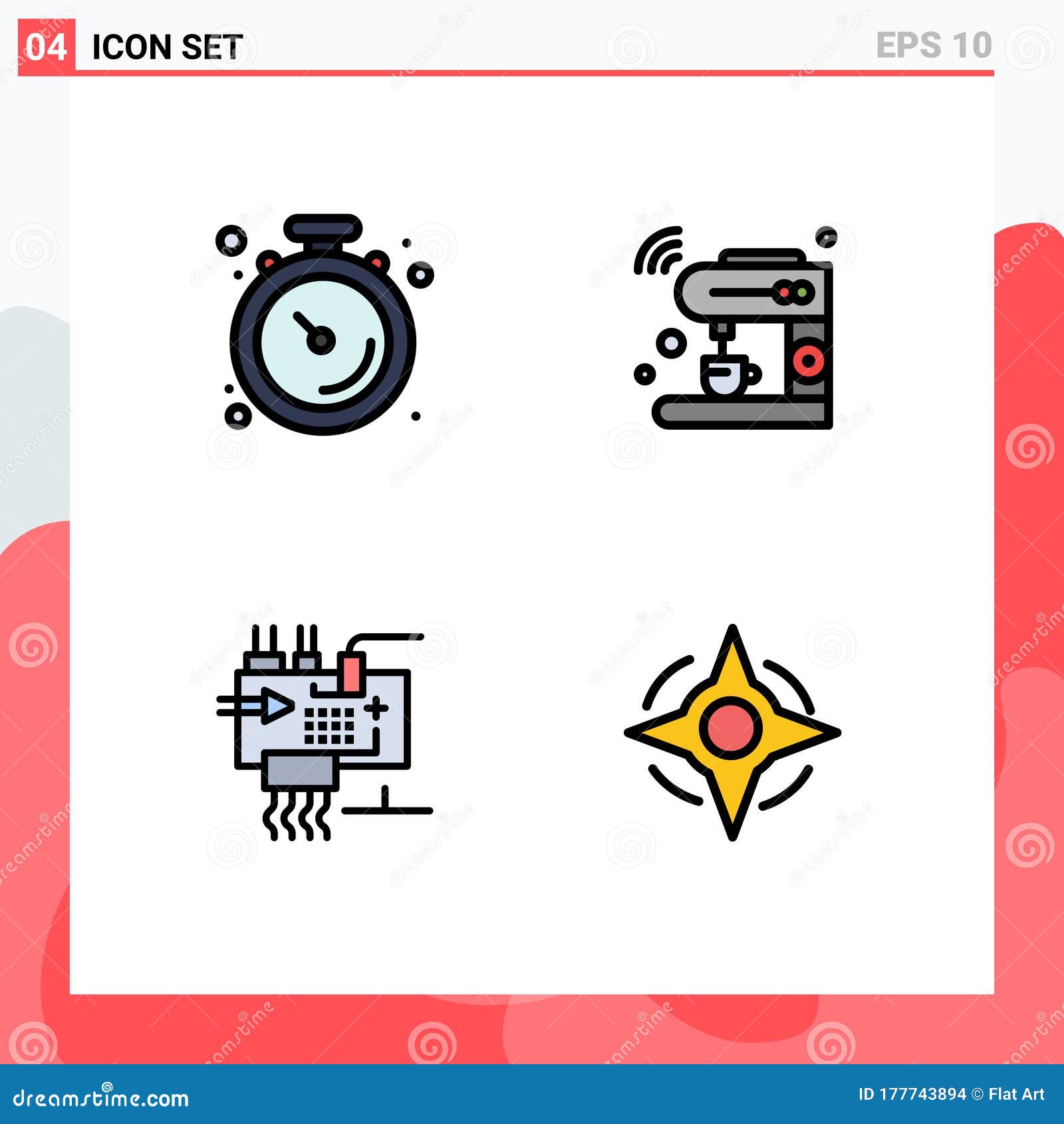 4 Universal Filledline Flat Color Signs Symbols of Clock, Assemble ...