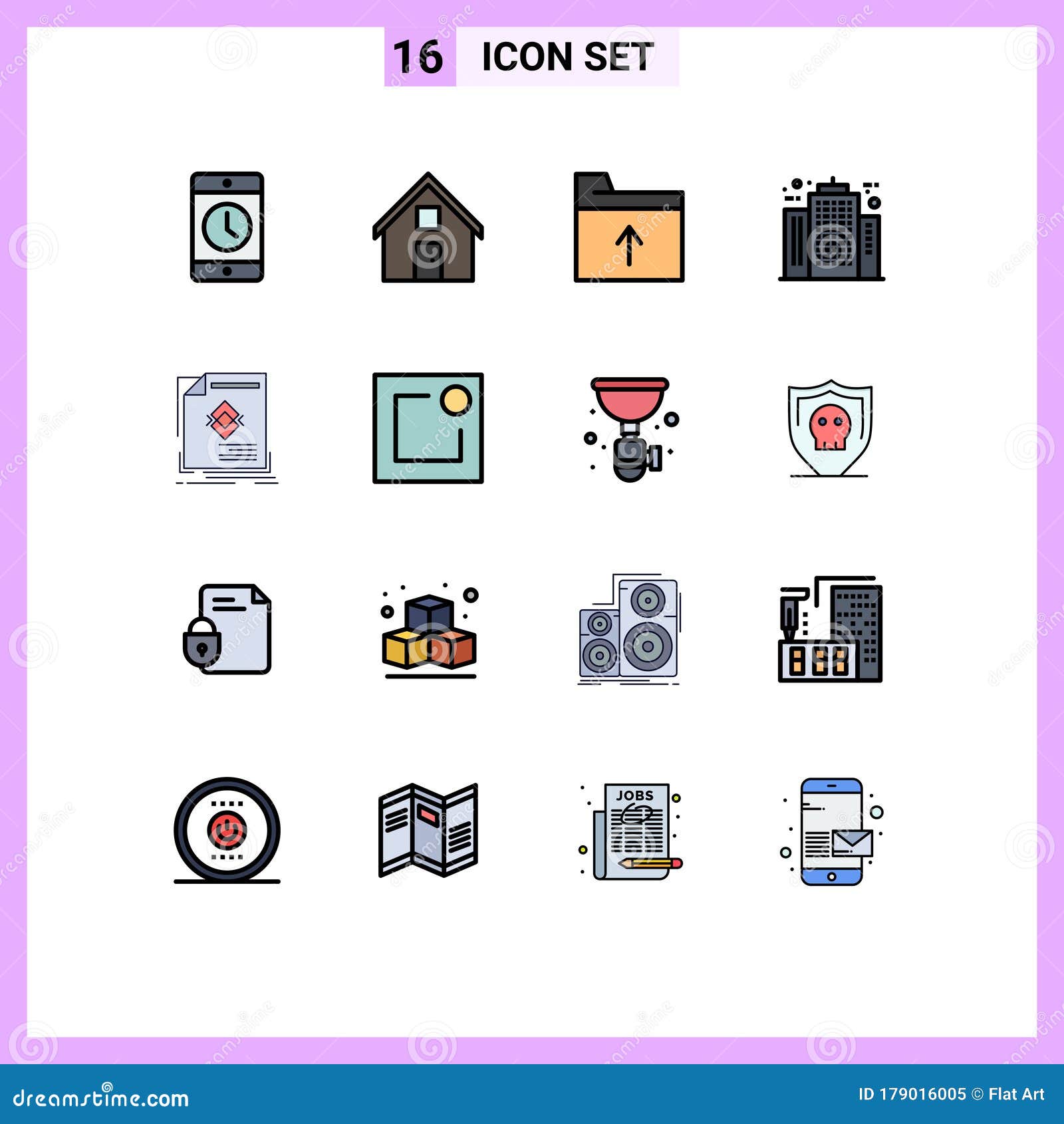 16 Universal Flat Color Filled Lines Set for Web and Mobile ...