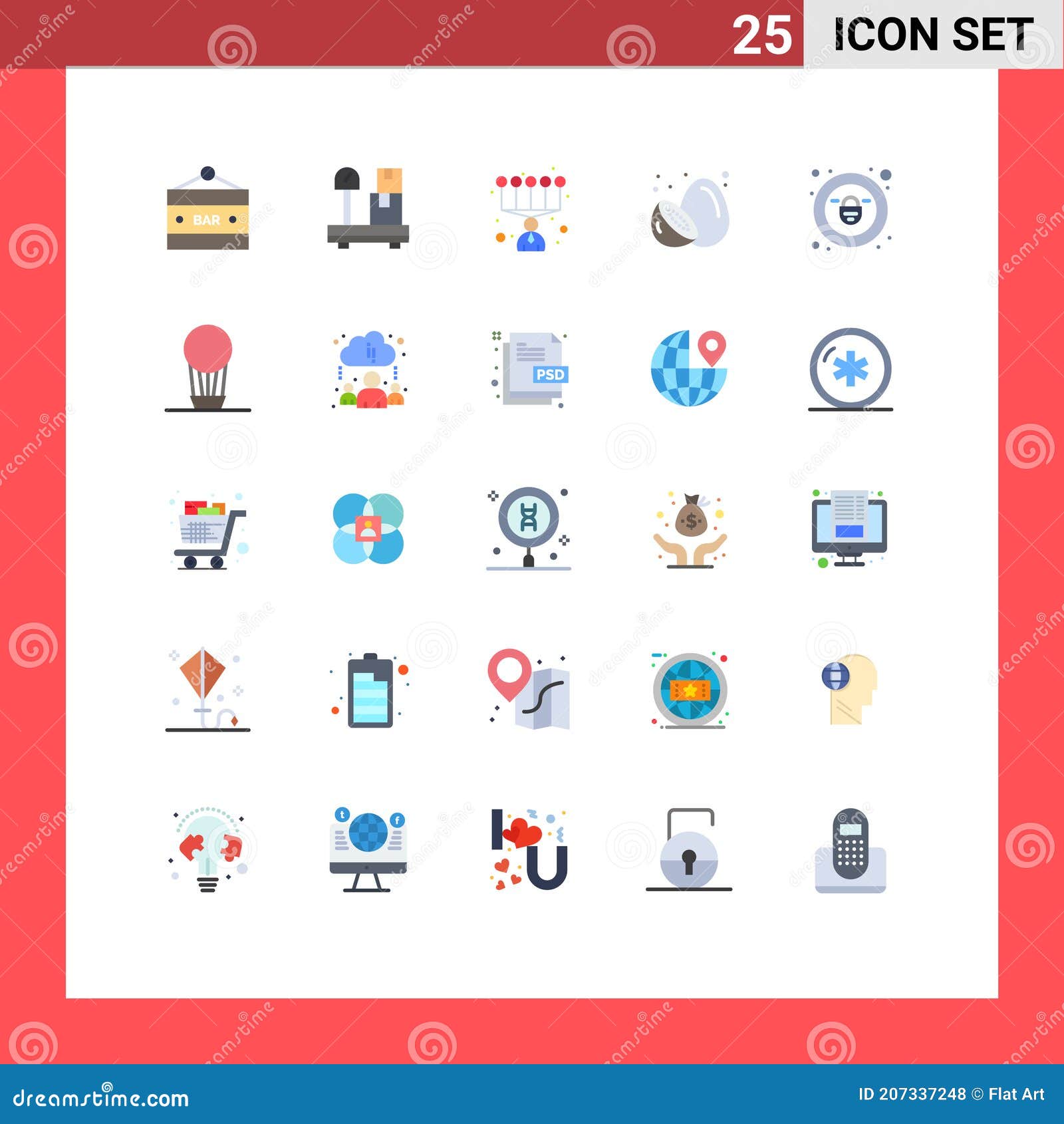 25 Universal Flat Color Signs Symbols of Padlock, Summer Fruit ...