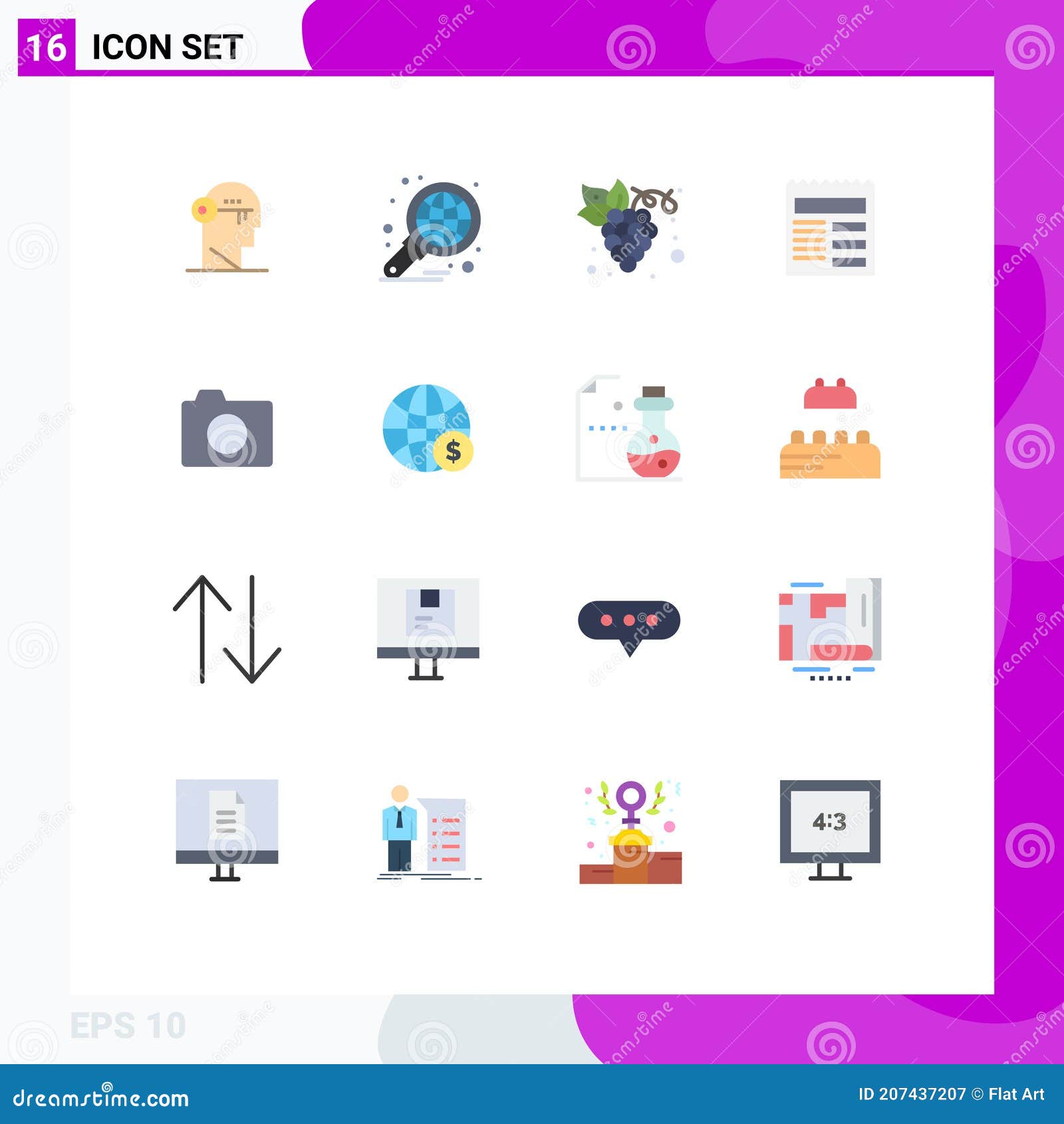 16 Universal Flat Color Signs Symbols of Ui, Text, Graph, Document ...