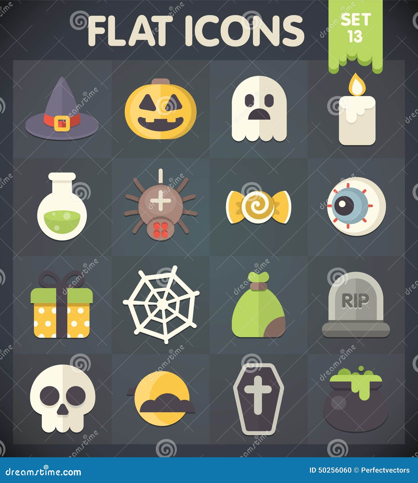 Universal Flat Icons for Halloween Stock Vector - Illustration of grave ...
