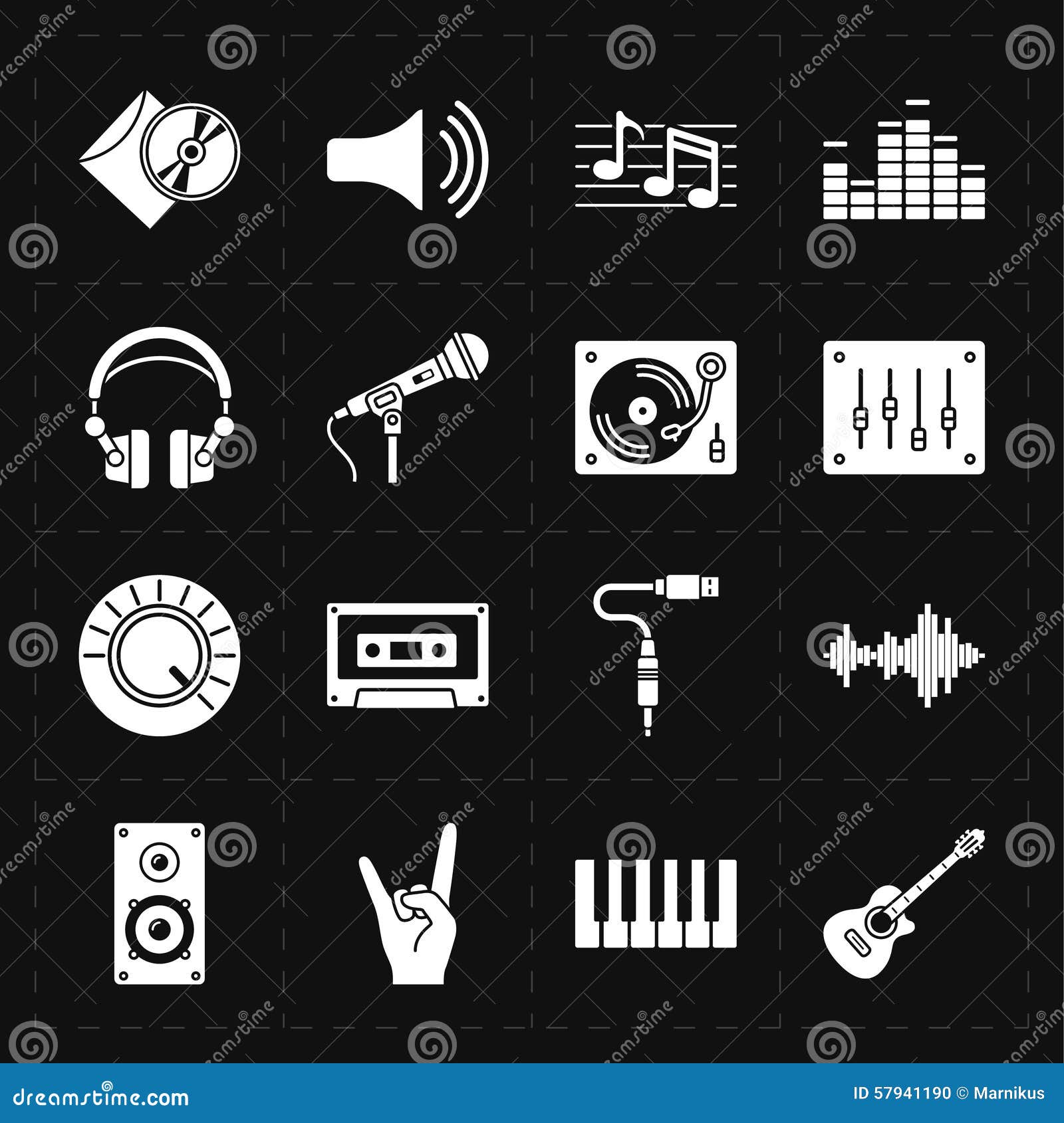 16 Universal Flat Music Icons Stock Vector - Illustration of record ...