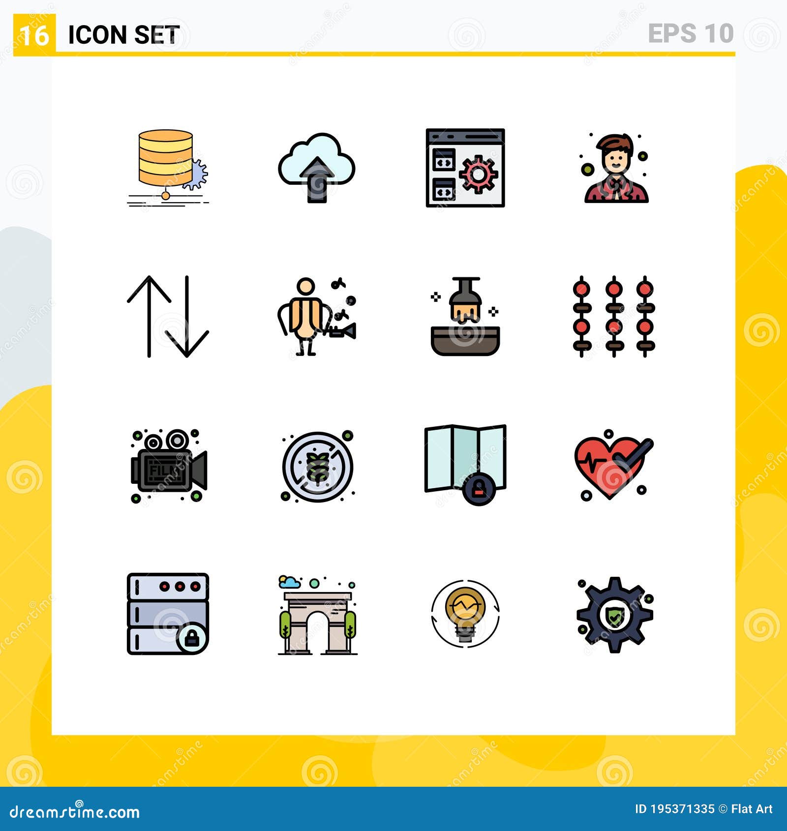 Universal Icon Symbols Group of 16 Modern Flat Color Filled Lines of ...