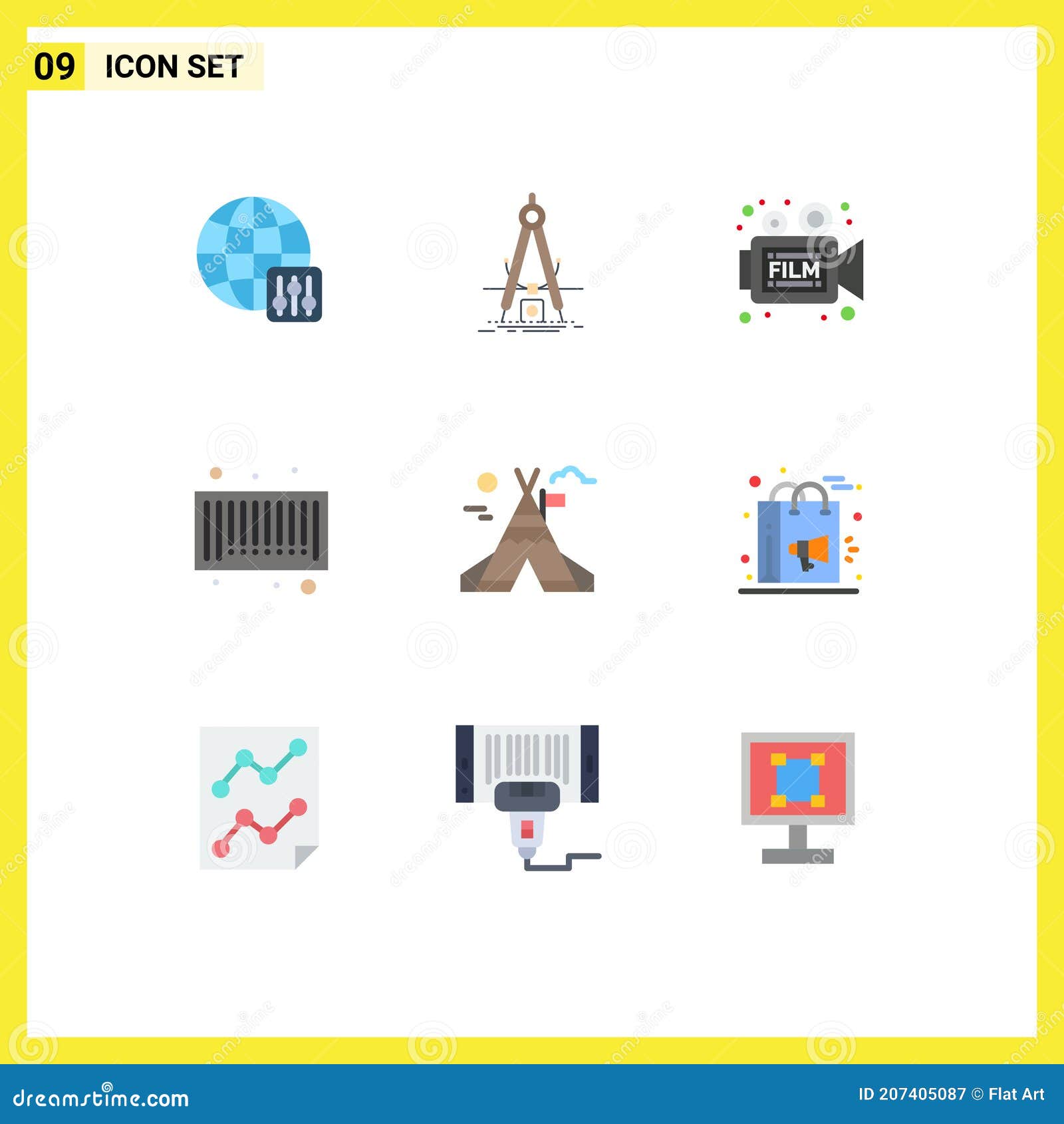 Universal Icon Symbols Group of 9 Modern Flat Colors of Camp, Code ...