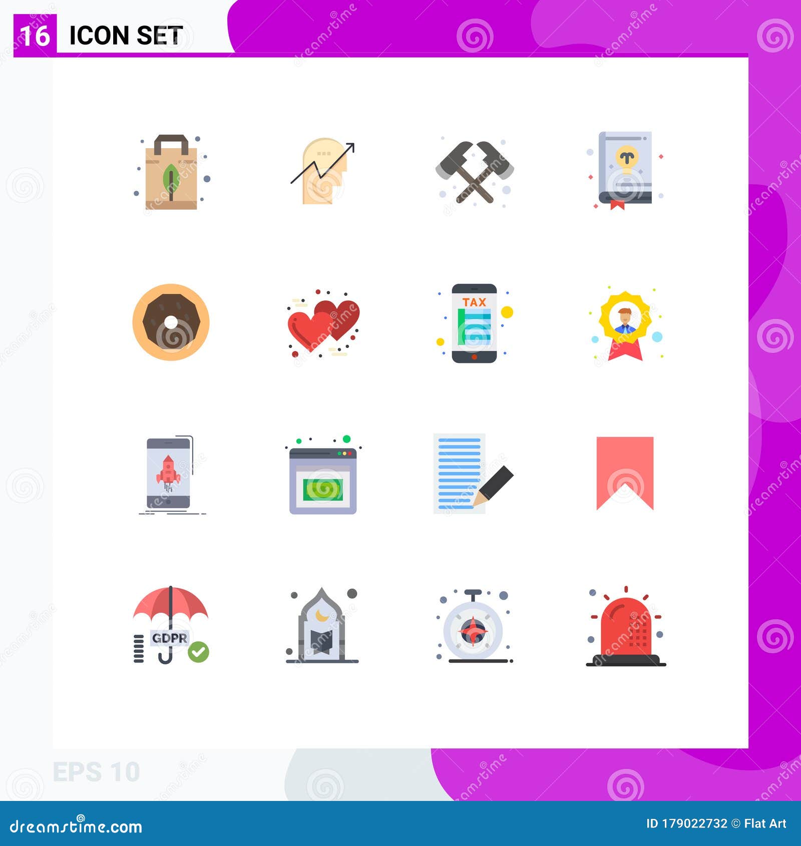 Universal Icon Symbols Group of 16 Modern Flat Colors of Donut ...