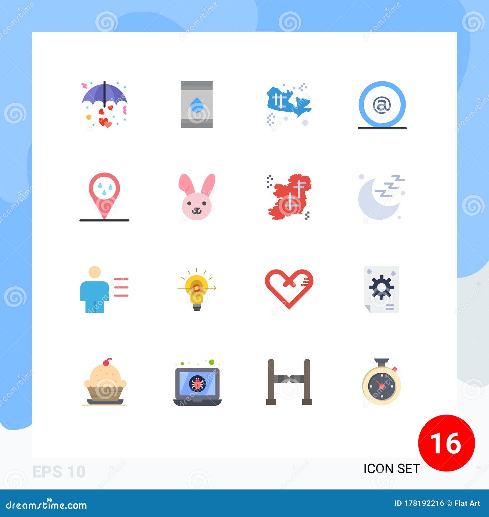 Universal Icon Symbols Group of 16 Modern Flat Colors of Mail, Email ...