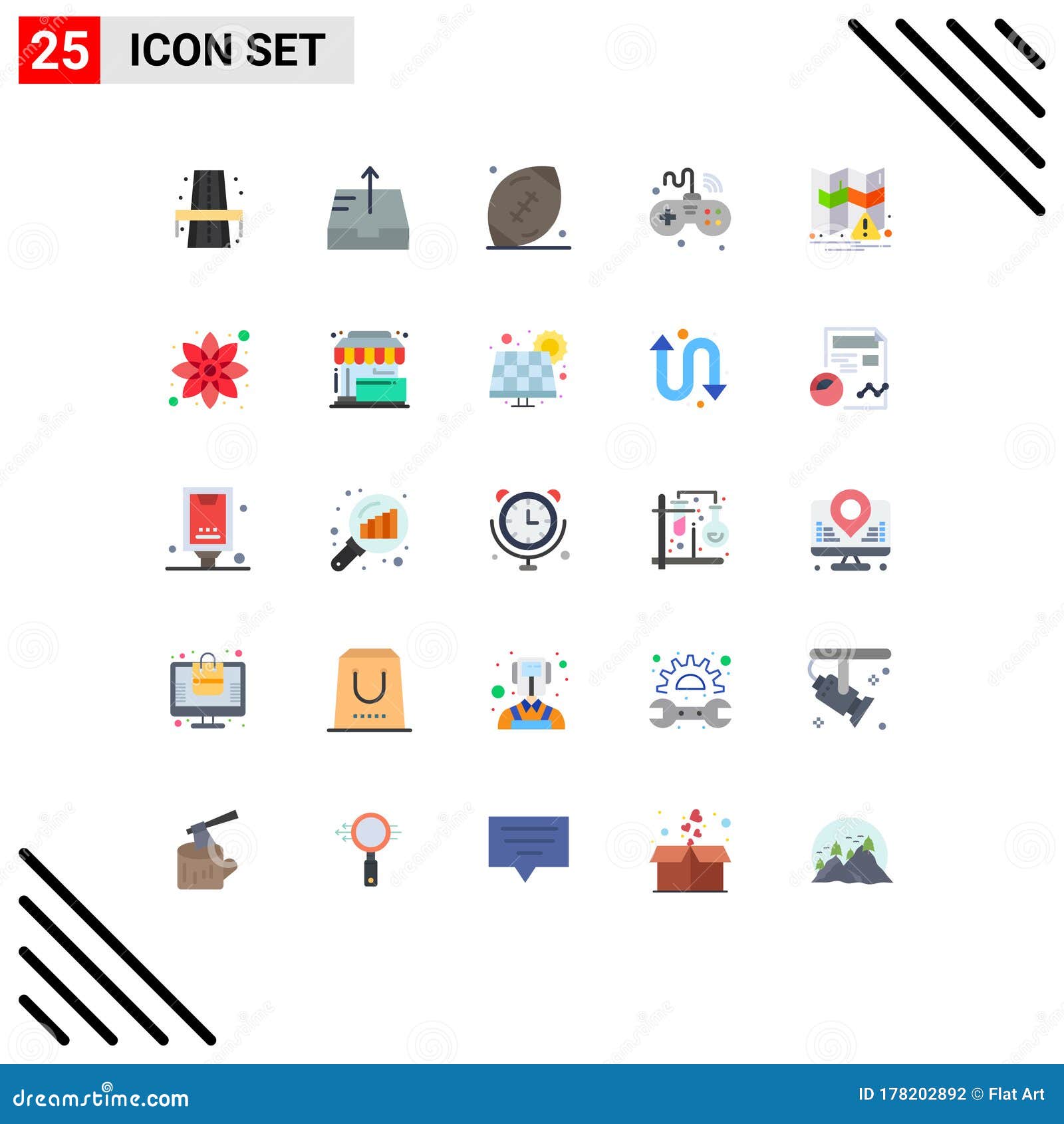 Modern Set of 25 Flat Colors Pictograph of Map, Things, Ball, Iot ...