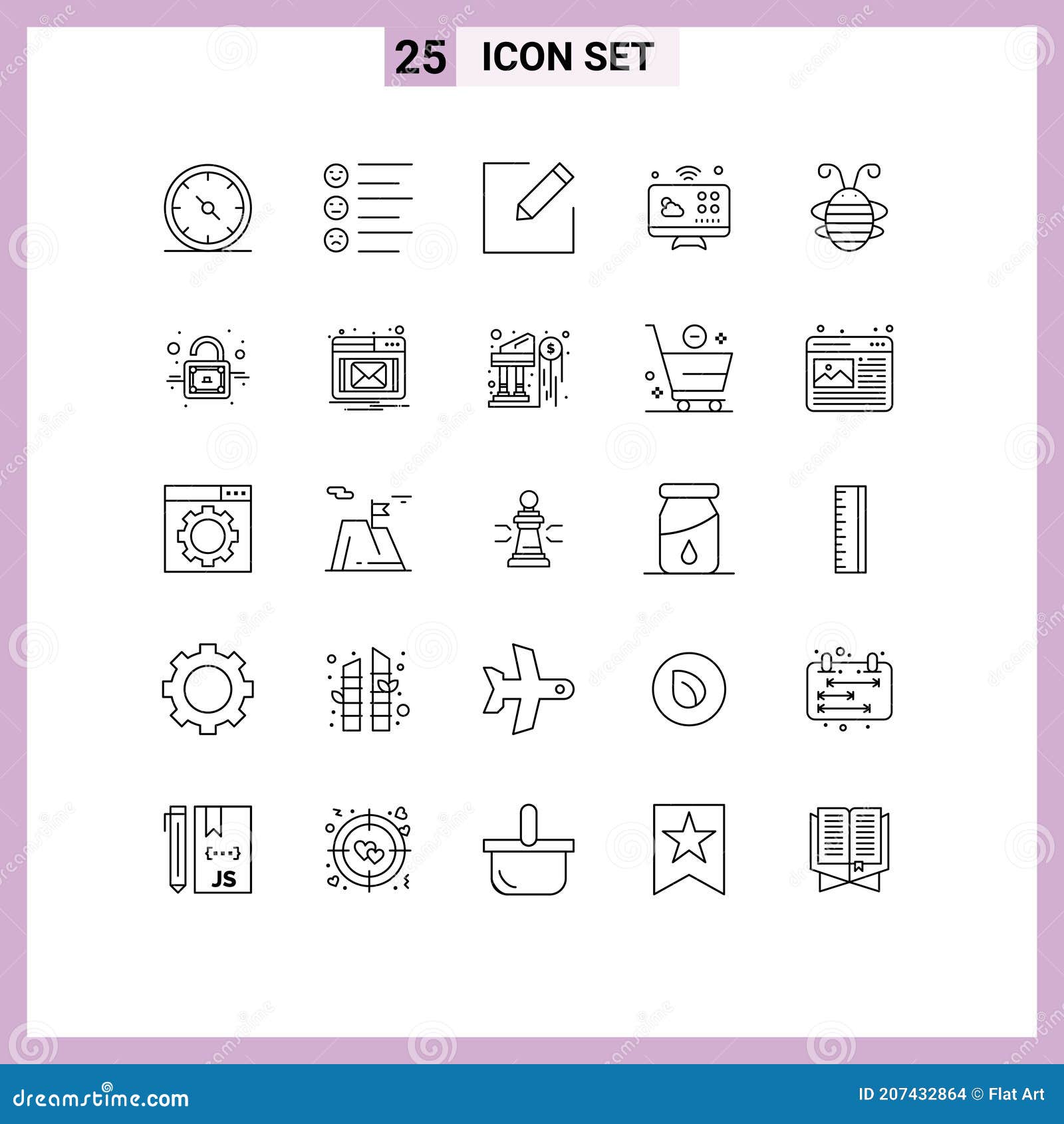 Universal Icon Symbols Group of 25 Modern Lines of Bug, Bee Insect ...